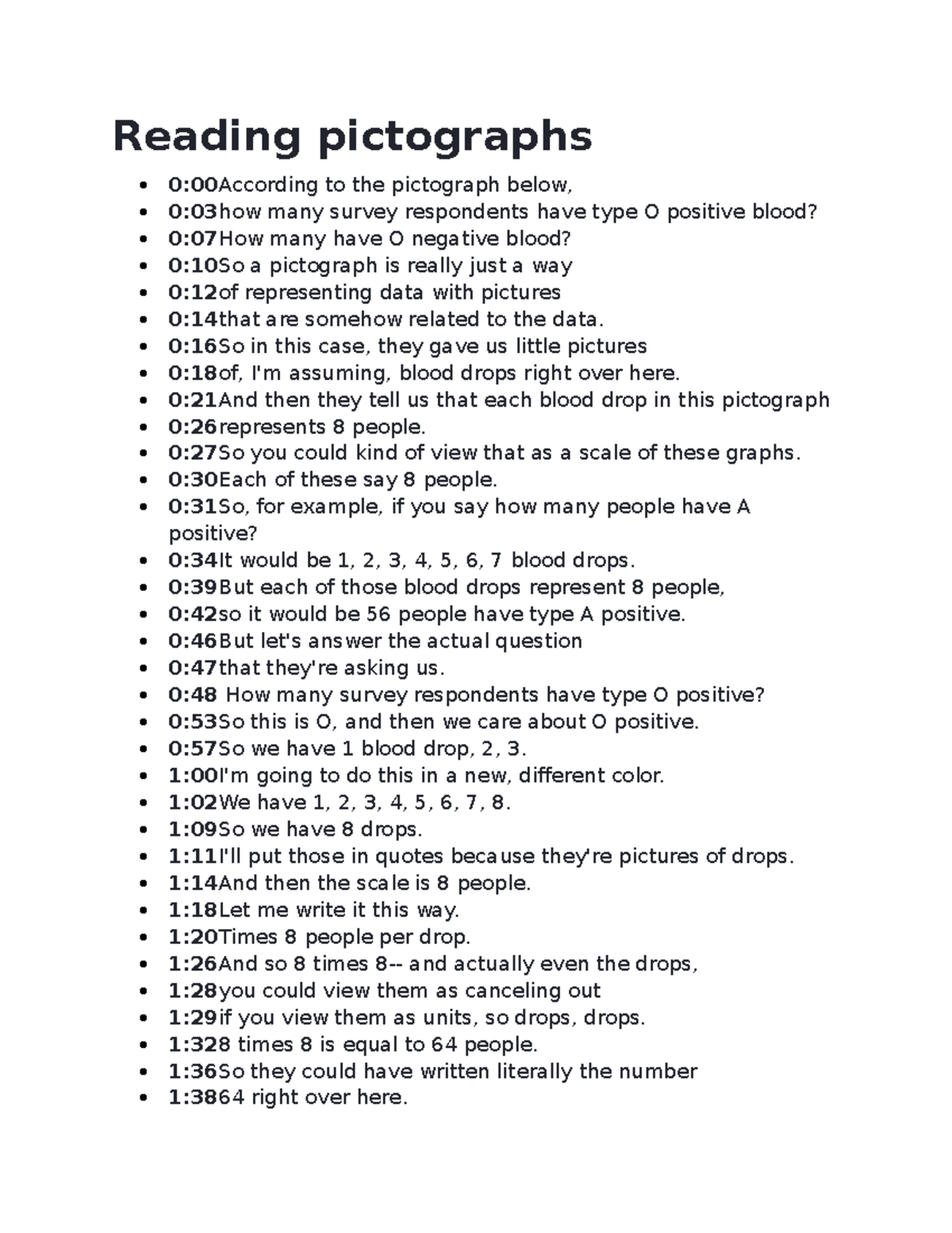 Reading pictographs - Tutorial work - Reading pictographs 0:00 ...