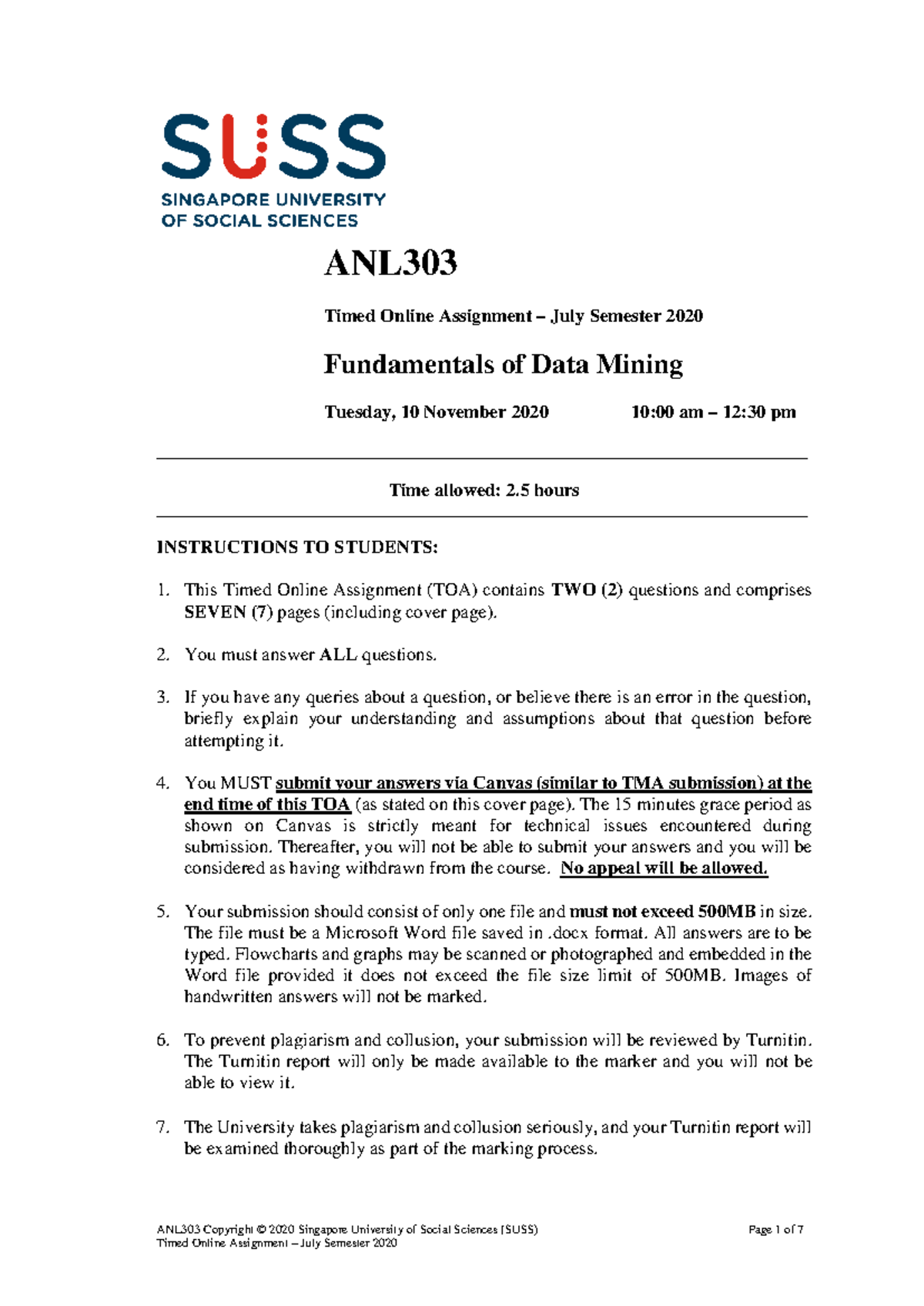 ANL303 JUL 2020 TOA - tys - ANL303 Copyright © 2020 Singapore University of Social Sciences ...