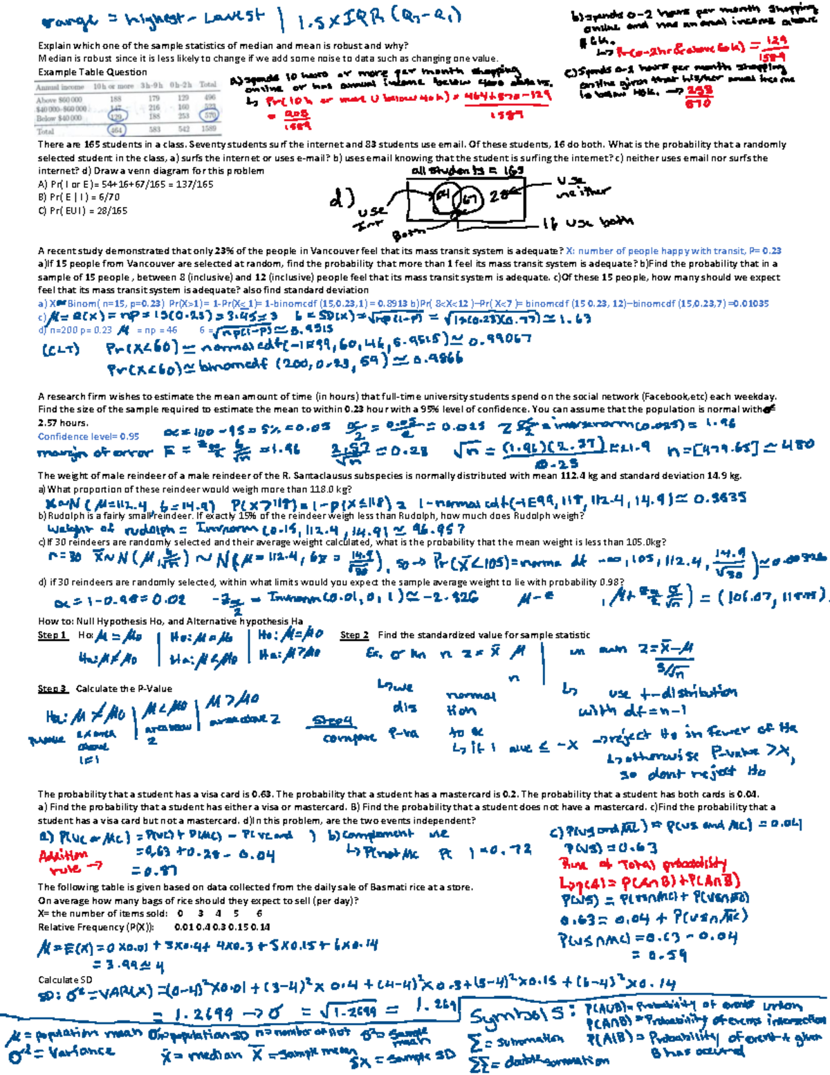 Final Exam Cheat Sheet - STATS 101 - Explain which one of the sample statistics of median and ...