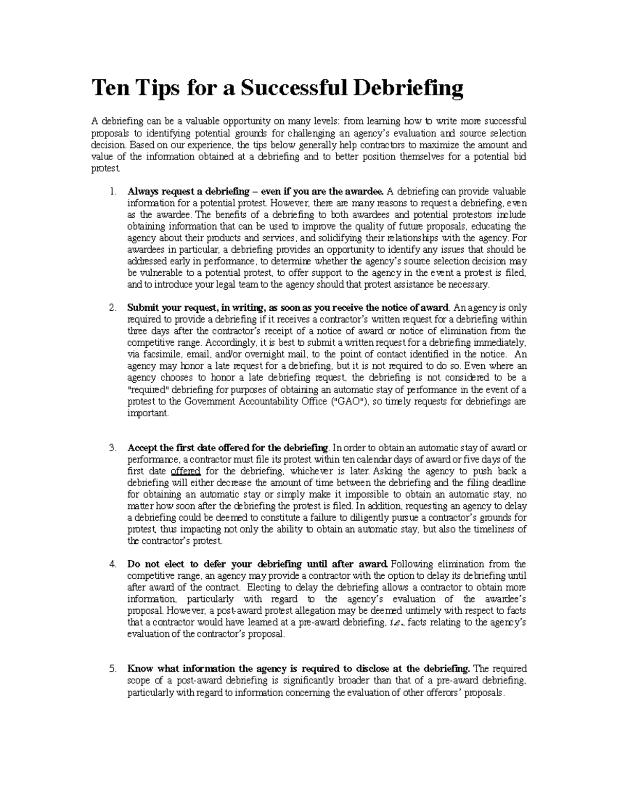 Ten Tips for a Successful Debriefing - Based on our experience, the ...