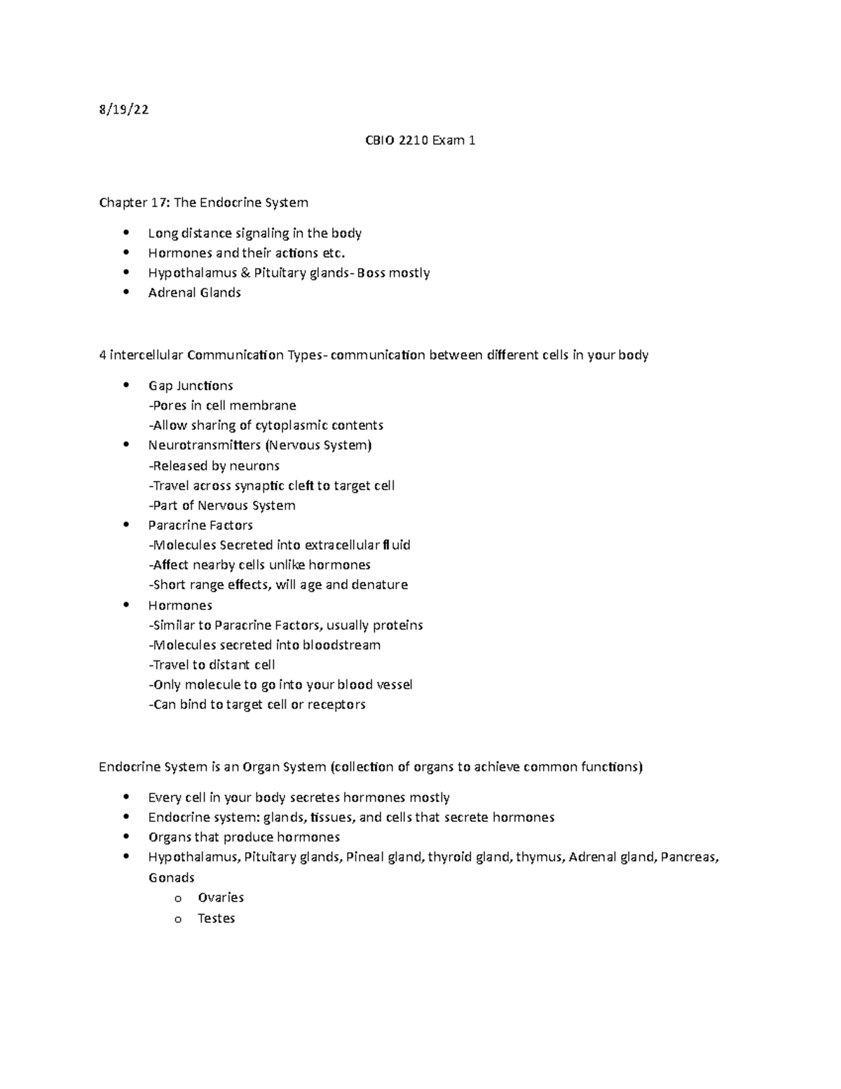 CBIO 2210 Exam 1 Notes - 8/19/ CBIO 2210 Exam 1 Chapter 17: The ...
