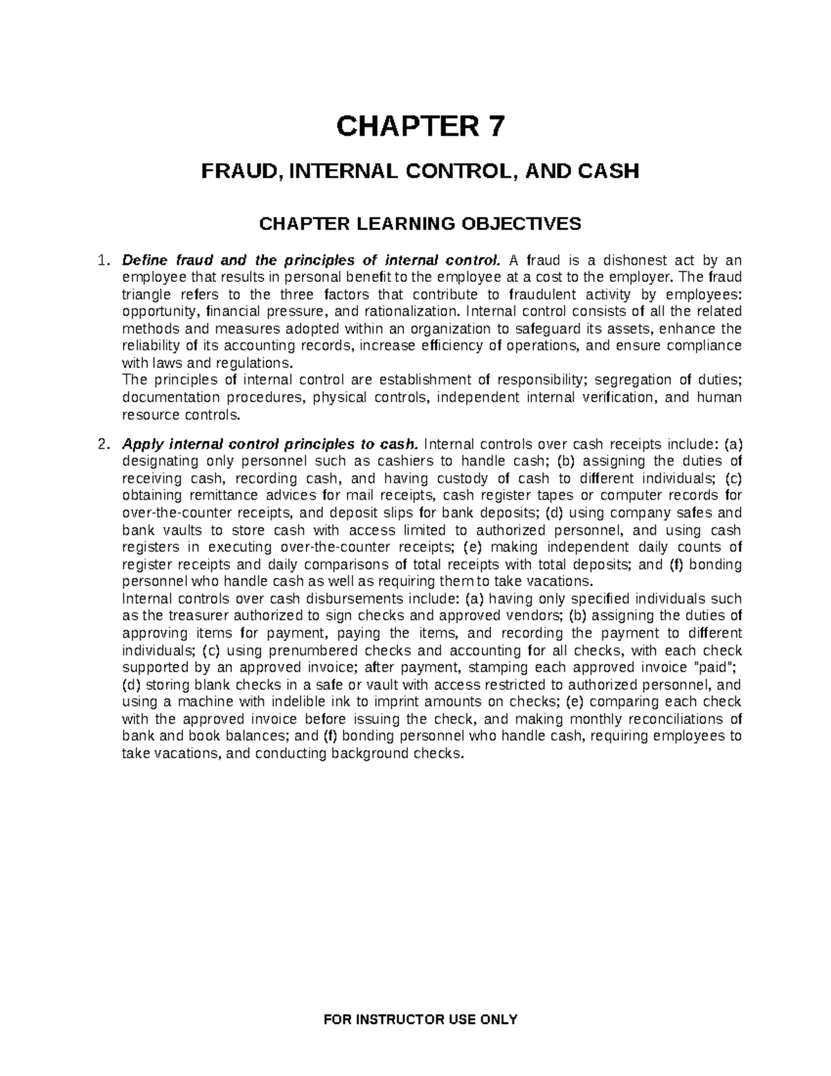 Ch07 - course work - CHAPTER 7 FRAUD, INTERNAL CONTROL, AND CASH CHAPTER LEARNING OBJECTIVES ...