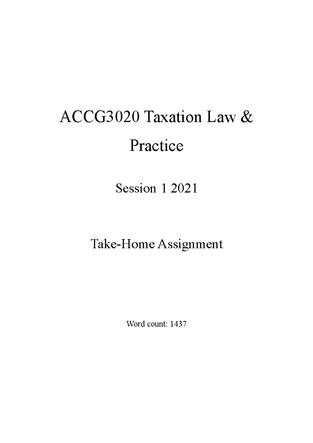 ACCG3020 Tax Law Assignment - ACCG3020 - MQ - Studocu