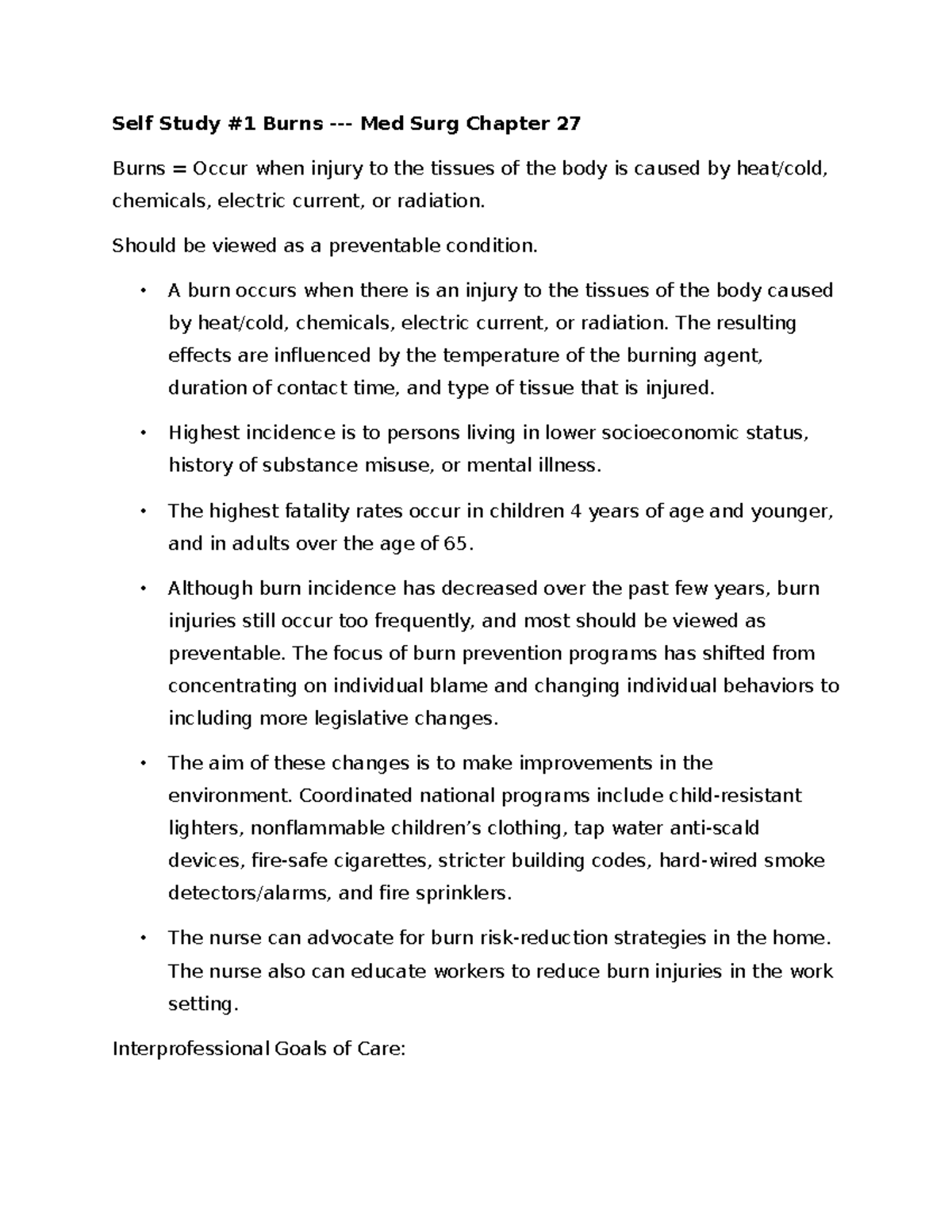 BURN - Self Study - BURN - Self Study #1 Burns - Med Surg Chapter 27 ...