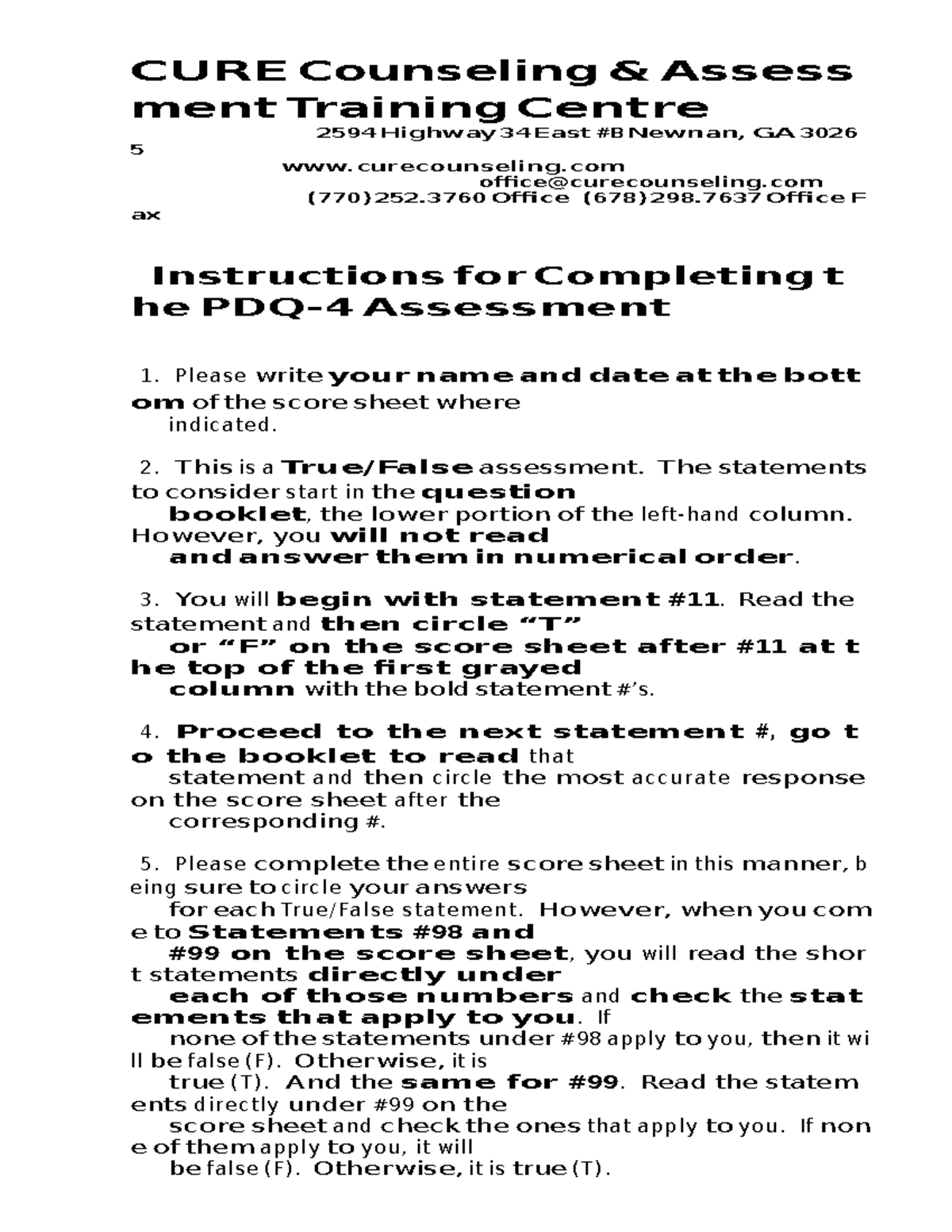 Answer Personality Diagnostic Questionnaire - CURE Counseling & Assess ...