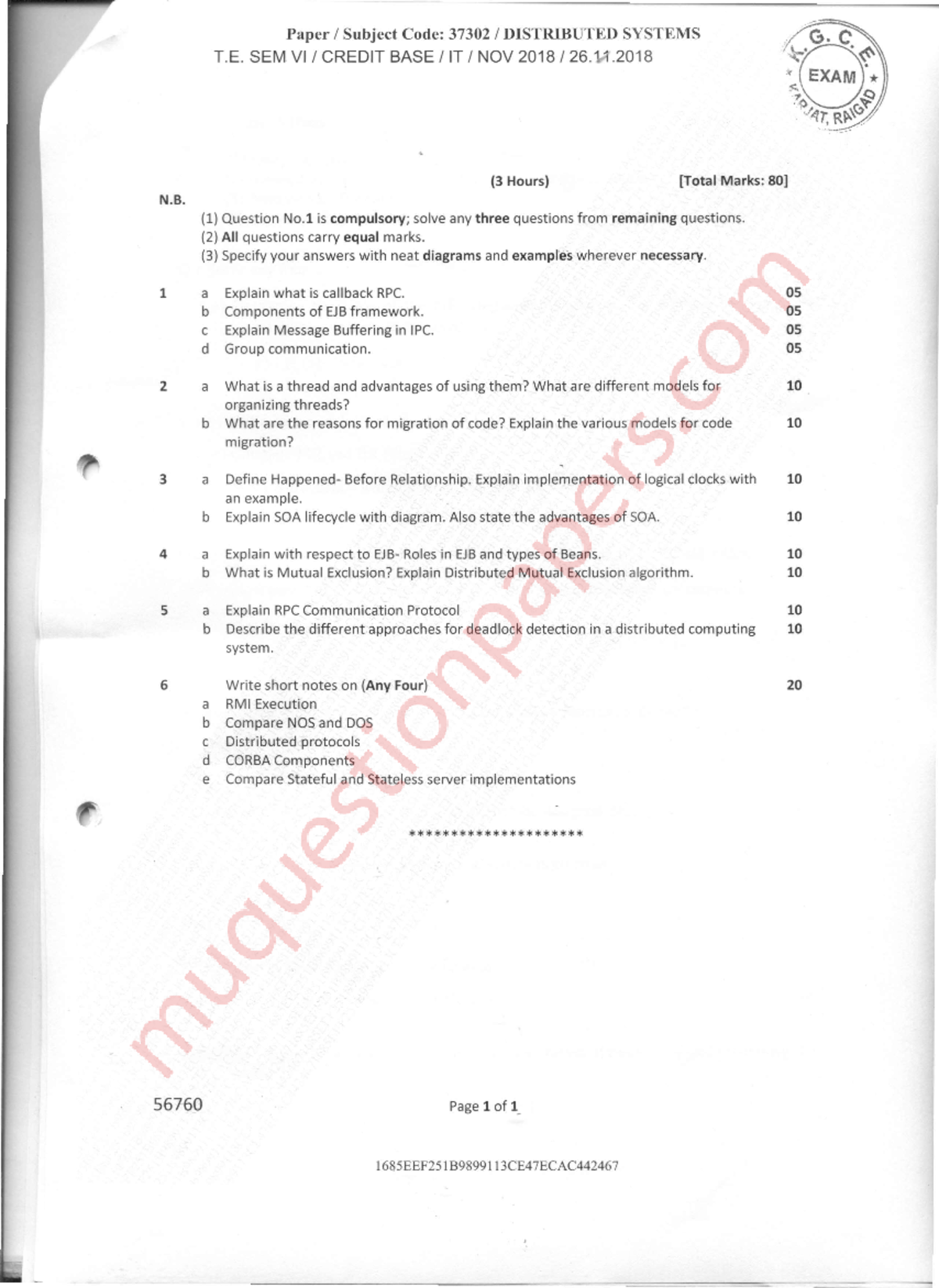 Dec 2018 - DC past year question paper - Distributed Computing - Studocu