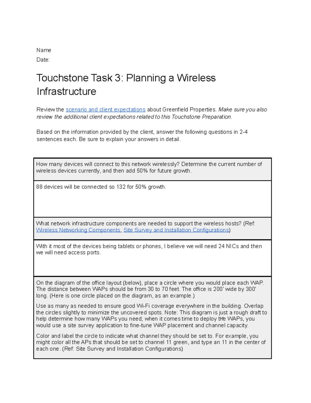 Touchstone Task 3 Planning a Wireless Infrastructure Questions - Name Date: Touchstone Task 3 ...