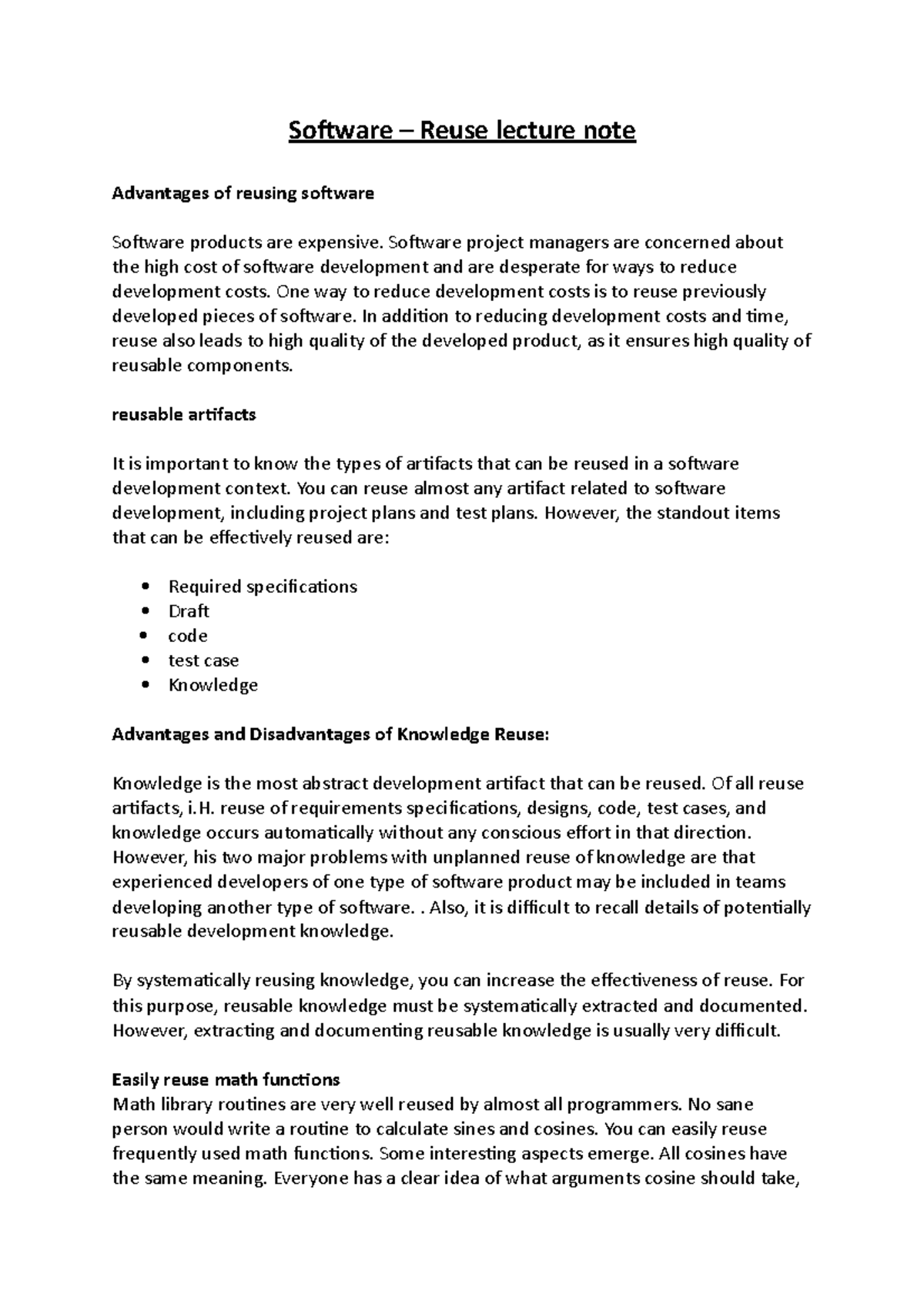 Software Reuse Lecture Note Software Project Managers Are Concerned