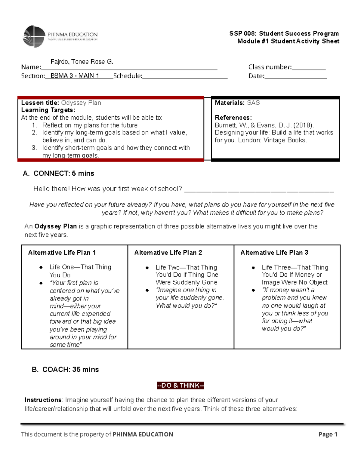 SSP-008 Module-1 Odyssey-Plan SAS - Module #1 Student Activity Sheet ...