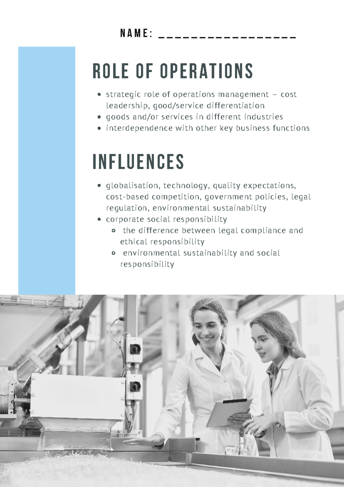 Role and Influences Operations Workbook - ROLE OF OPERATIONS strategic ...