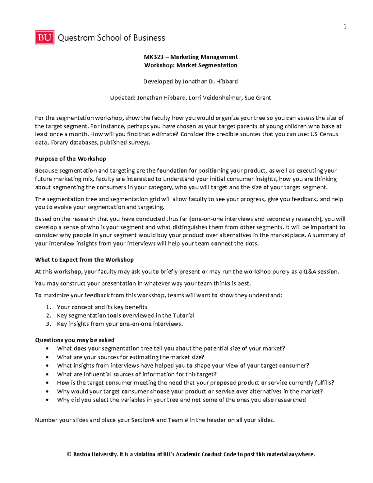 MK8 - Market Segmentation Workshop - © Boston University. It is a ...