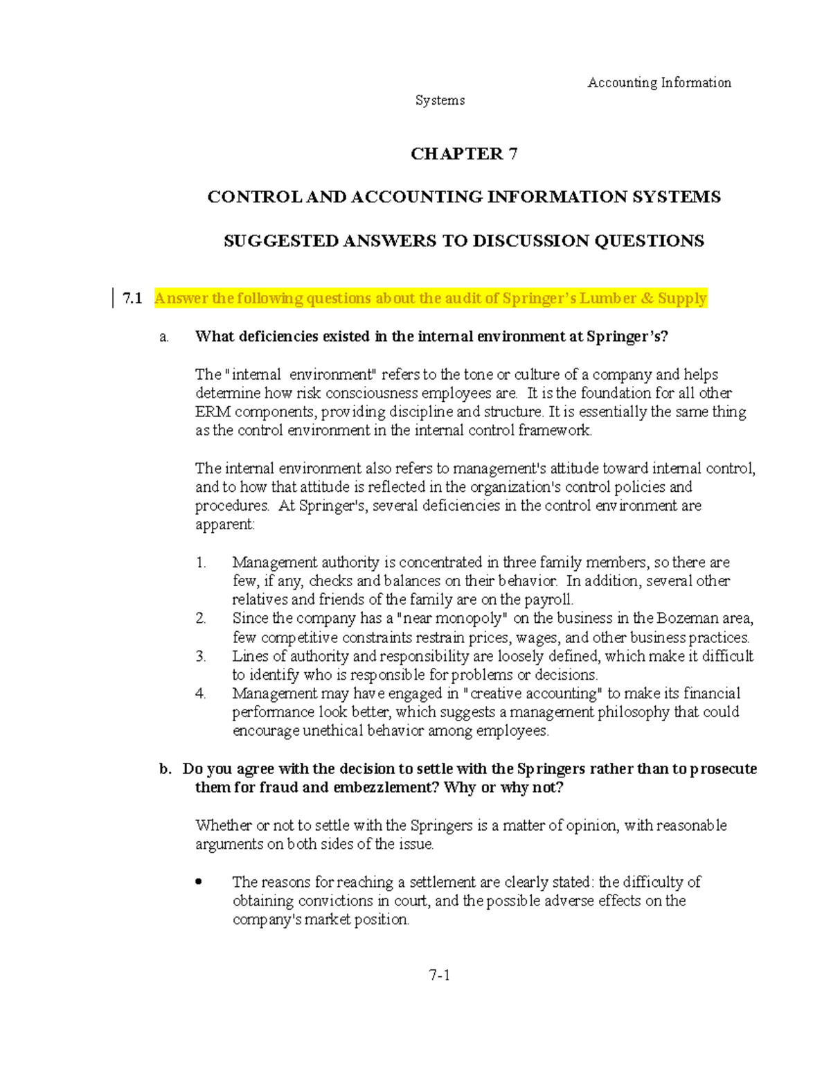 501 chapter 7 - Accounting Information Systems CHAPTER 7 CONTROL AND ...