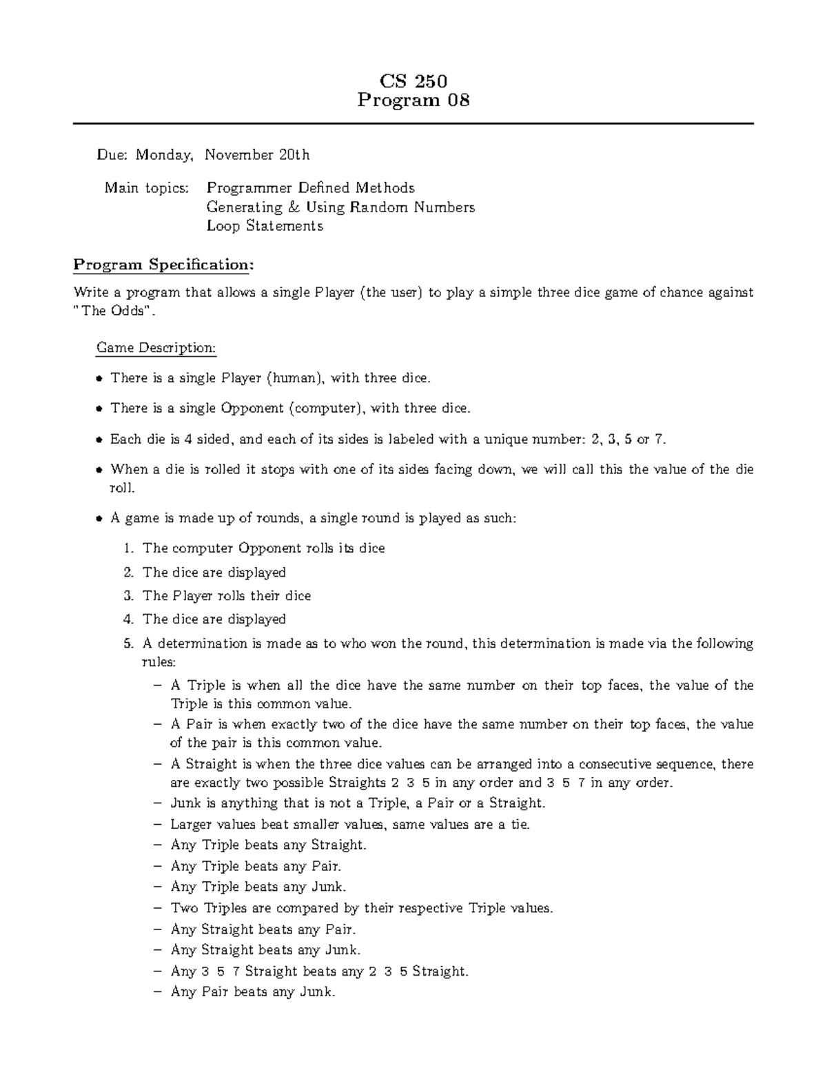 Program 08 - CS 250 Program 08 Due: Monday, November 20th Main topics ...