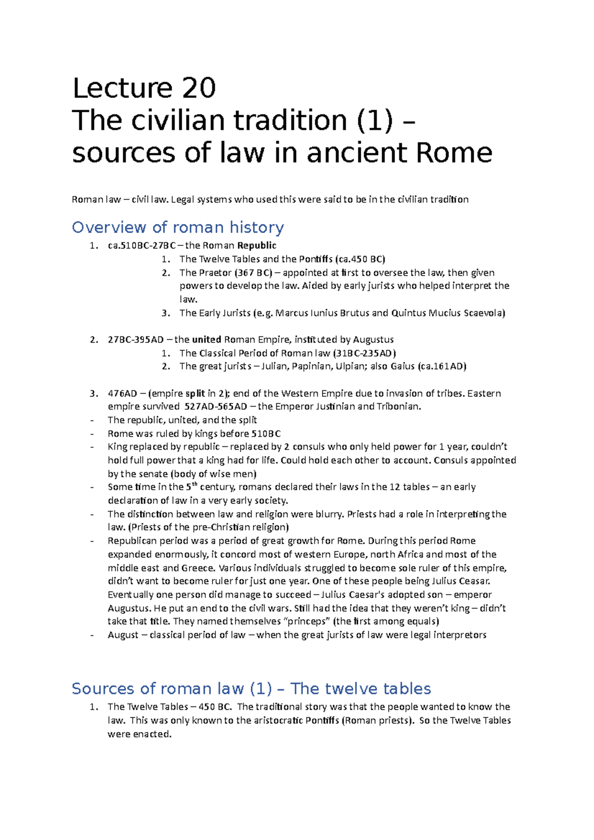 The civilian tradition (1) – sources of law in ancient Rome - Legal ...