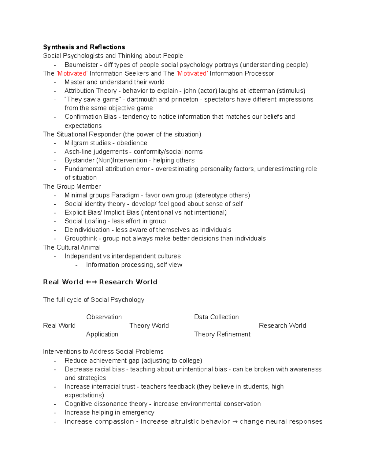Synthesis and Reflections - Synthesis and Reflections Social ...