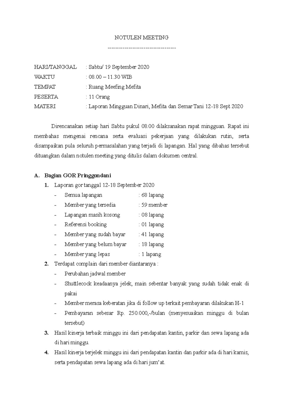 Notulen Meeting 14 September 2020 - NOTULEN MEETING - HARI/TANGGAL ...