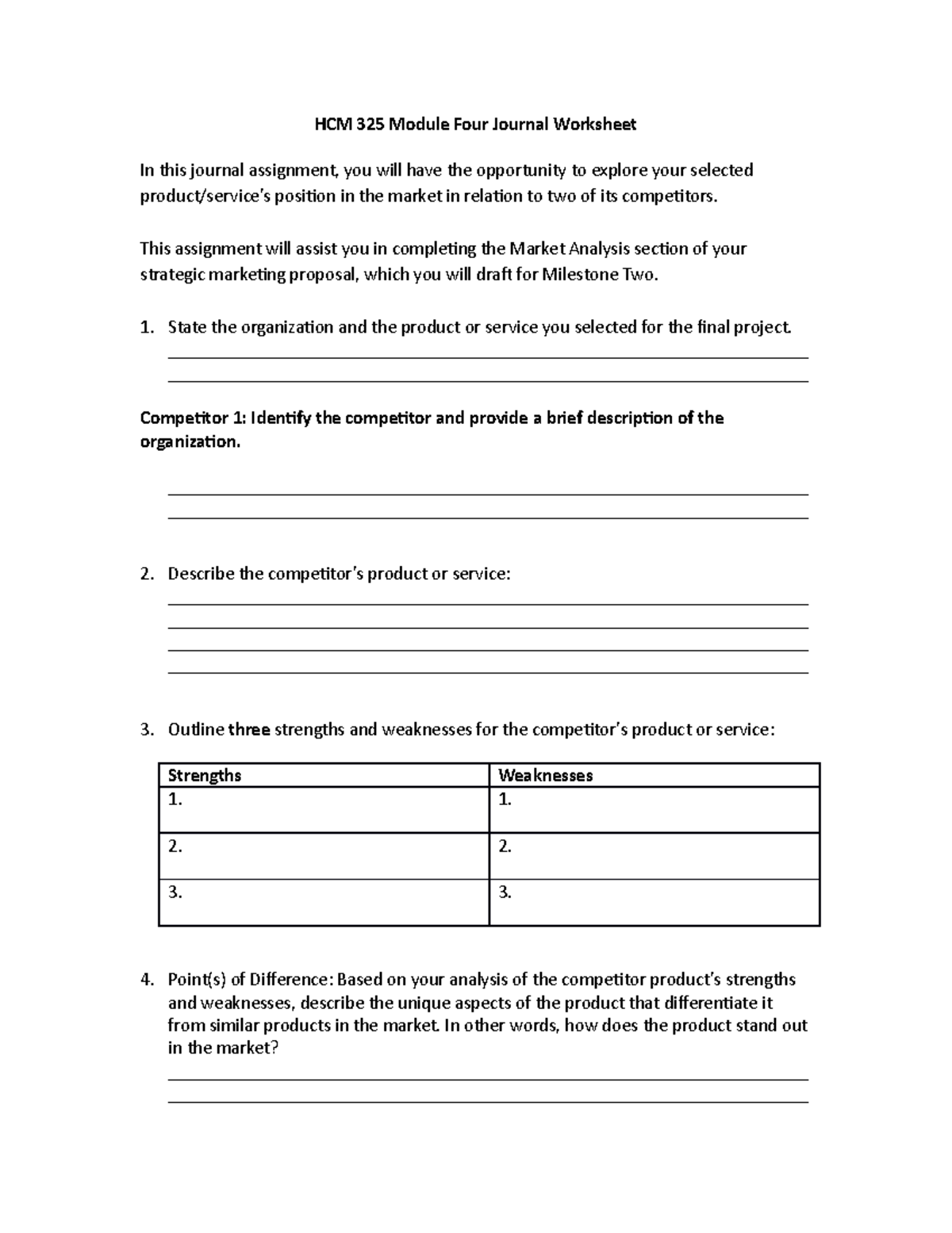 HCM 325 Module Four Journal Worksheet - This assignment will assist you ...