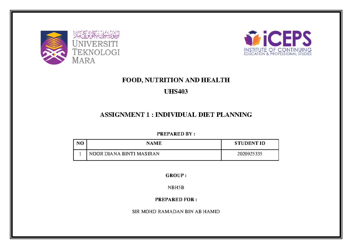 Assignment 1 - My Food Diary (Noor Diana Masiran NBH5B) - FOOD ...