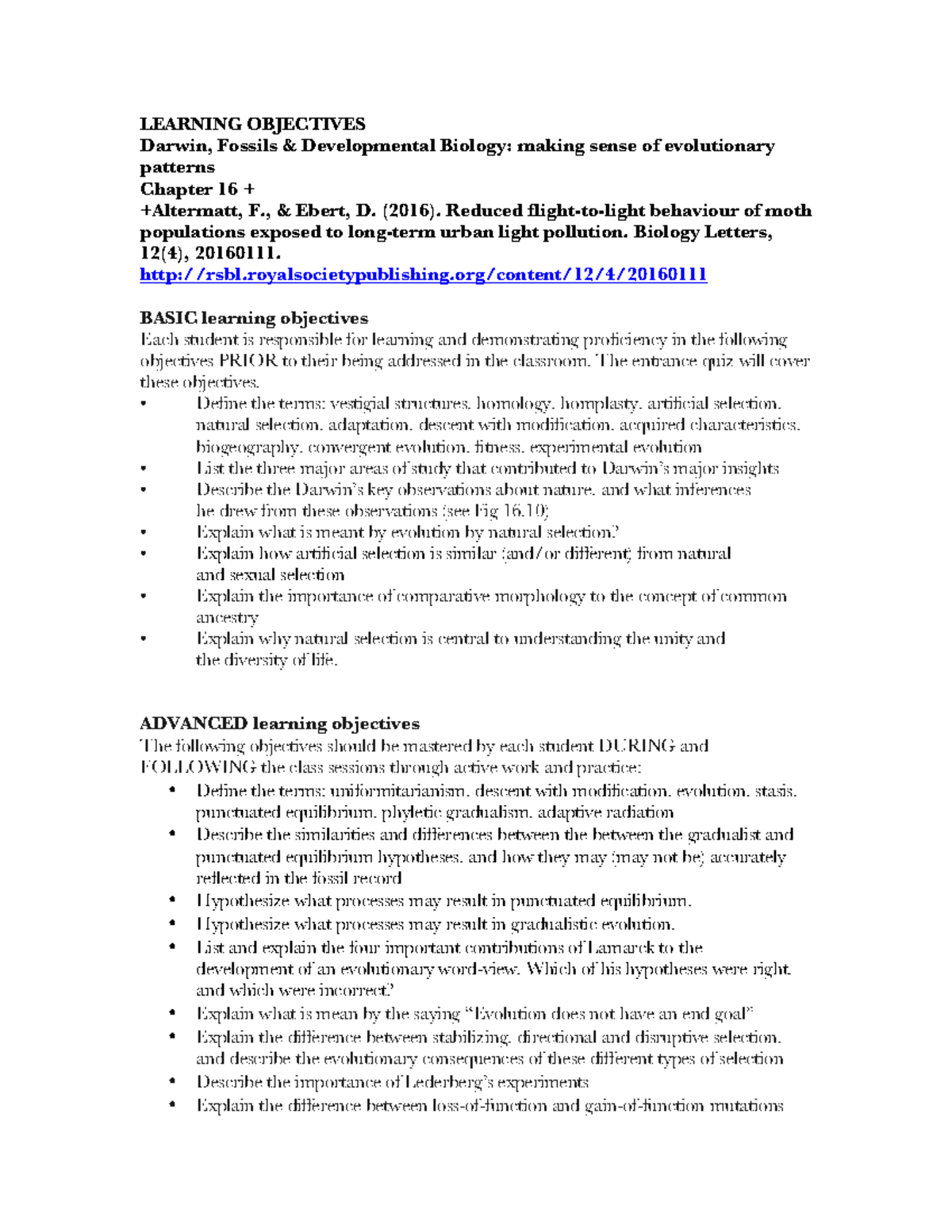 Darwin Evolution LO BI111 W21 - LEARNING OBJECTIVES Darwin, Fossils ...