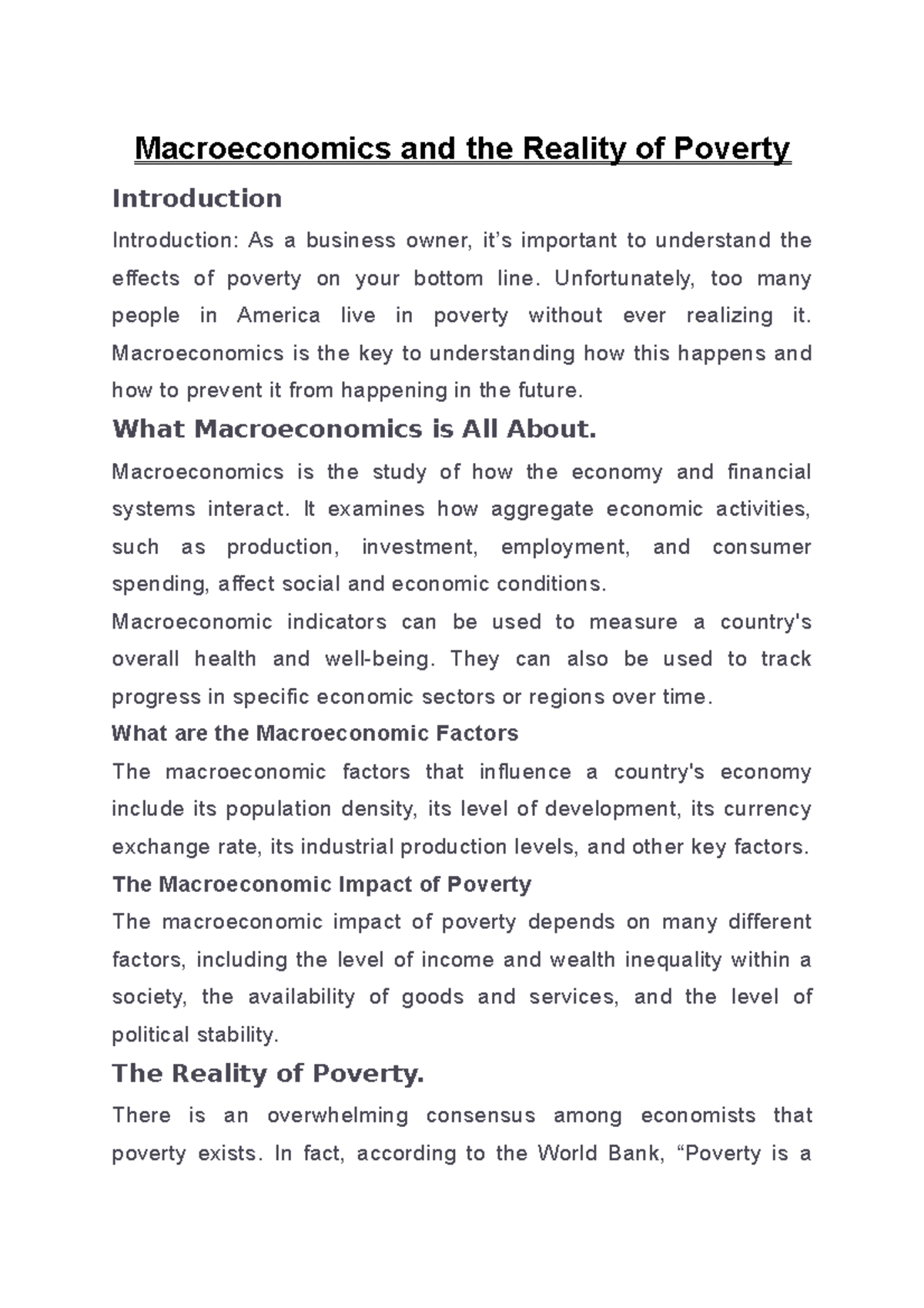 Macroeconomics and the Reality of Poverty - Macroeconomics and the ...