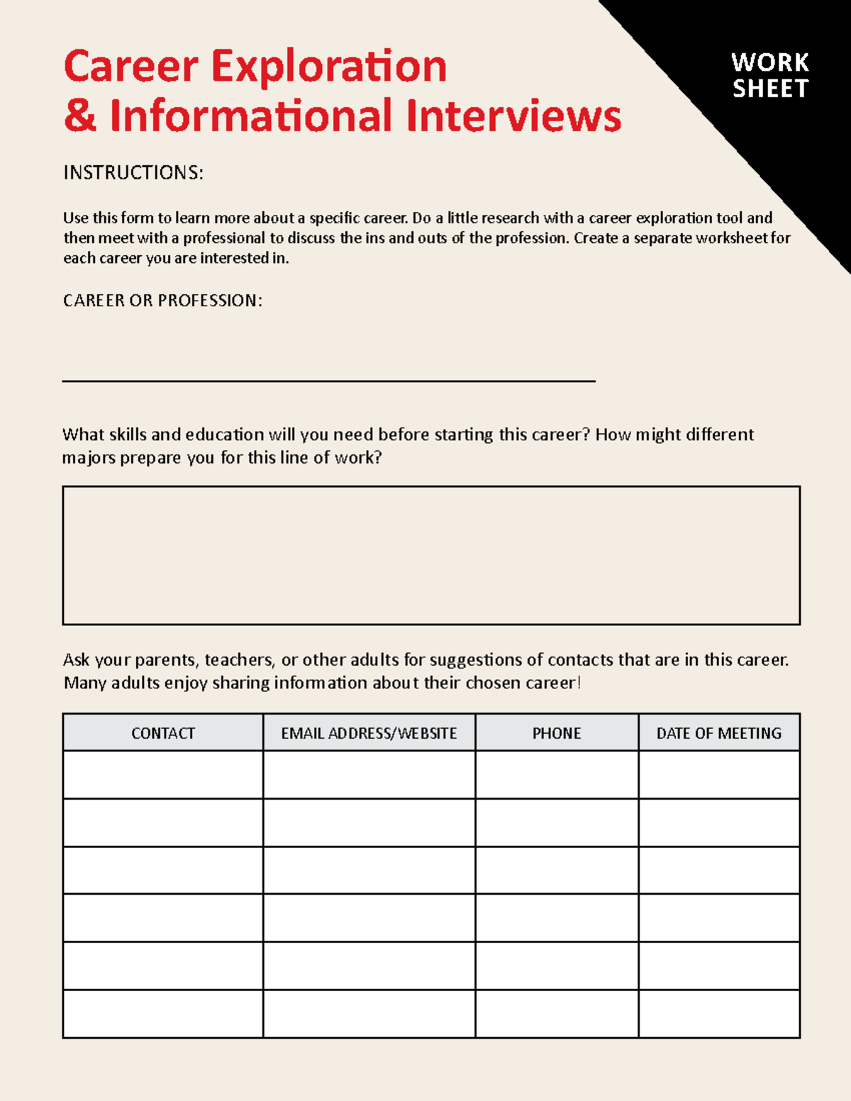 Career Exploration-Informational Interviews-Worksheet - What skills and ...
