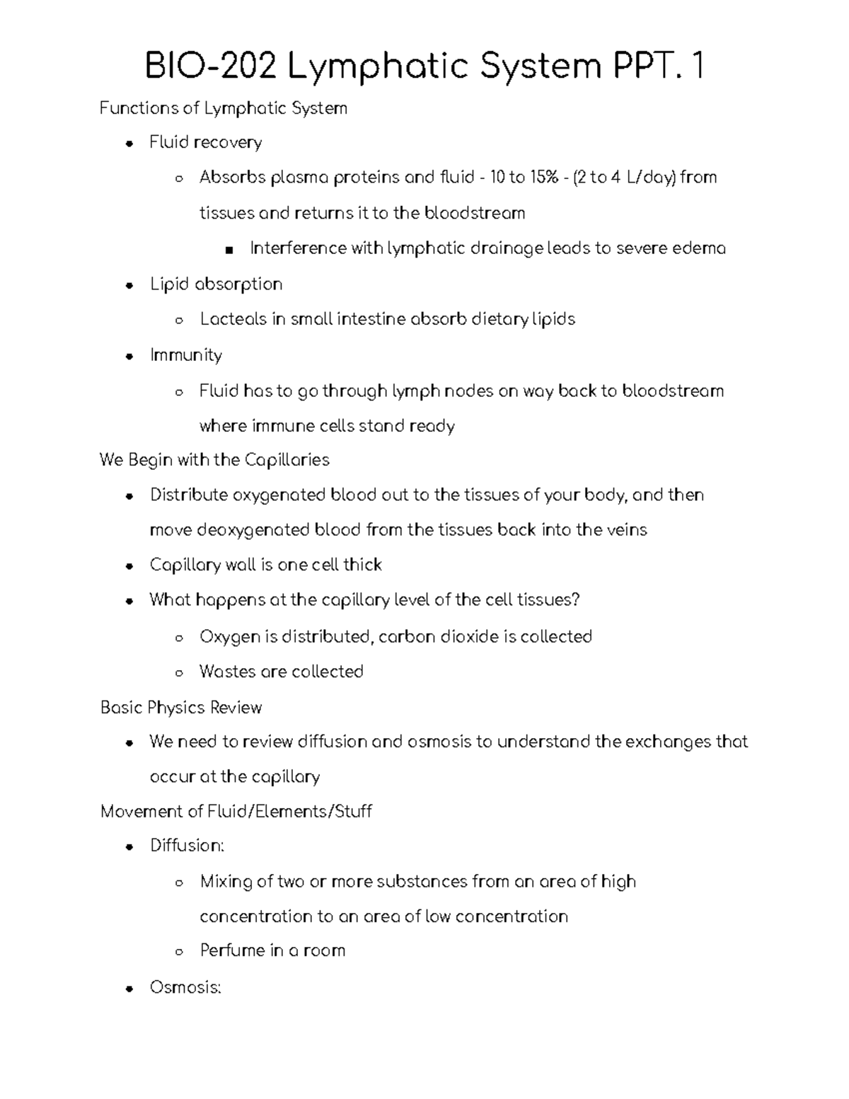 BIO-202 Lymphatic System PPT. 1 - Functions of Lymphatic System Fluid ...