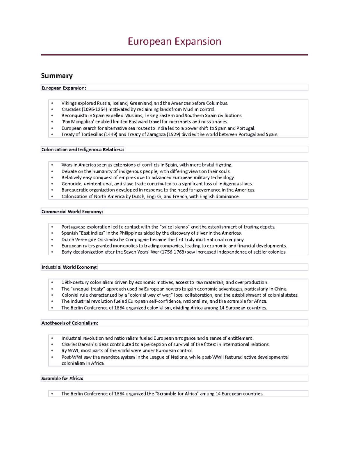 European Expansion - European Expansion Summary European Expansion ...