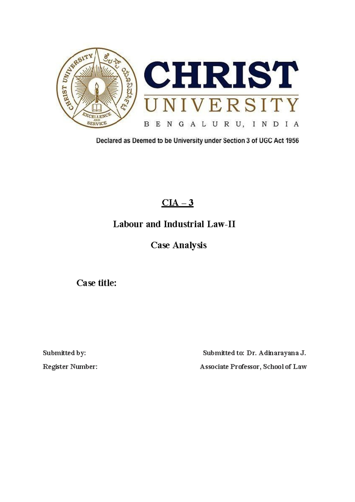 Labour LAW - II CIA3 Cover PAGE - CHRIST (Deemed to be University ...