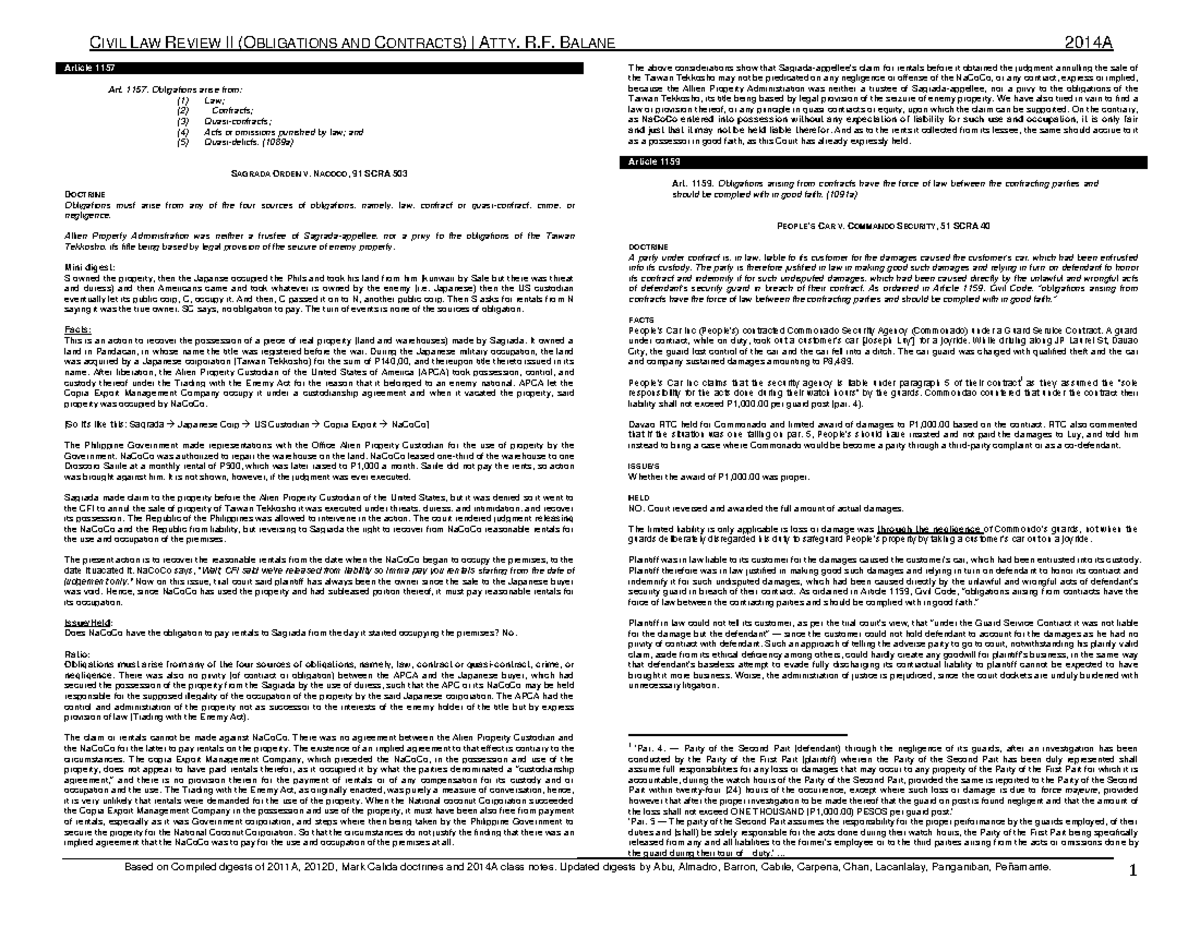 Contracts Cases - Based on Compiled digests of 2011A, 2012D, Mark ...