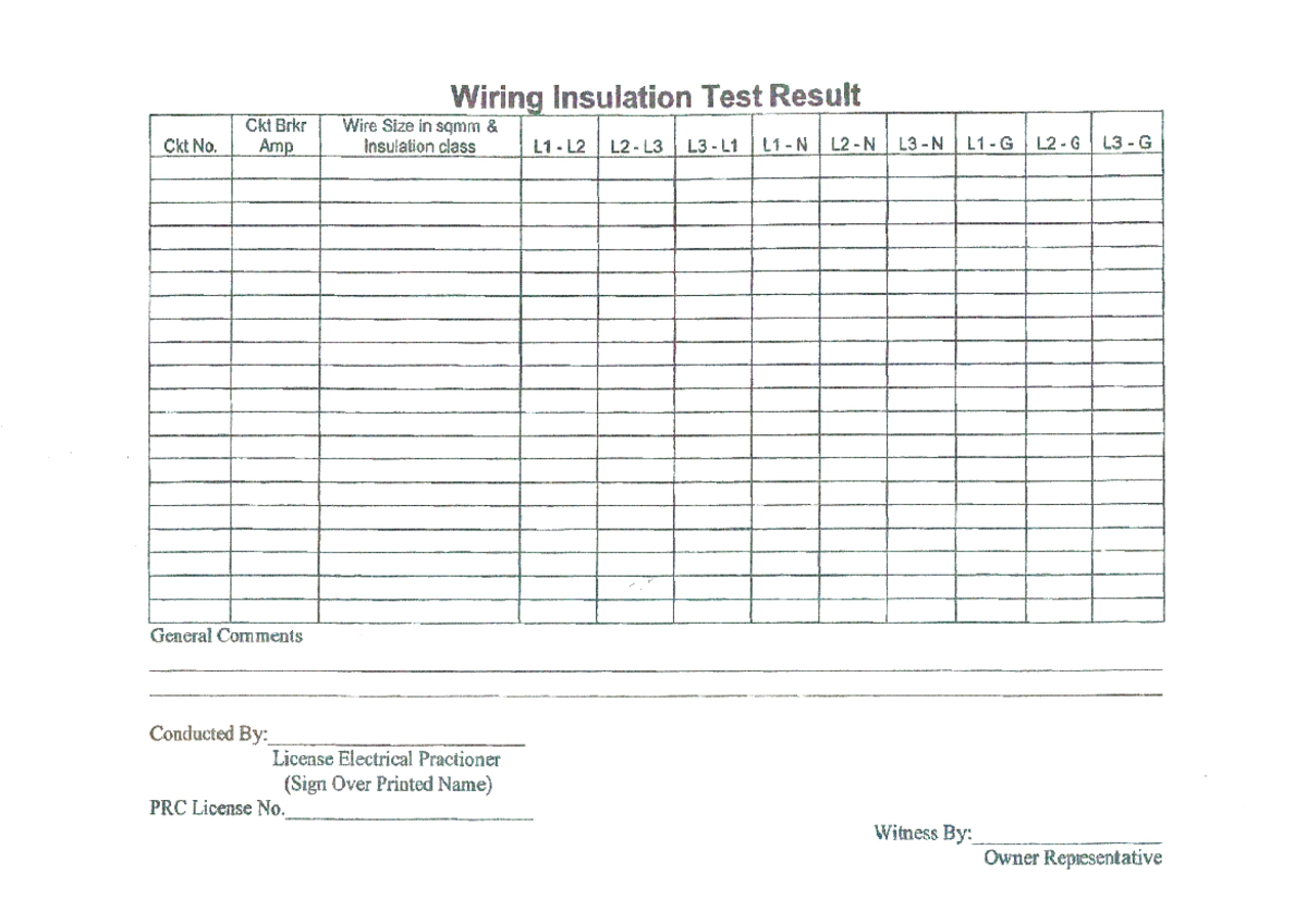 Form for Wiring Insulation Test Result attachment to CFEI - Accounting ...