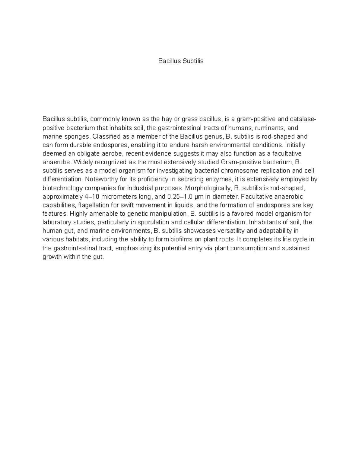 Bacillus Subtilis - a bacteria - Bacillus Subtilis Bacillus subtilis ...