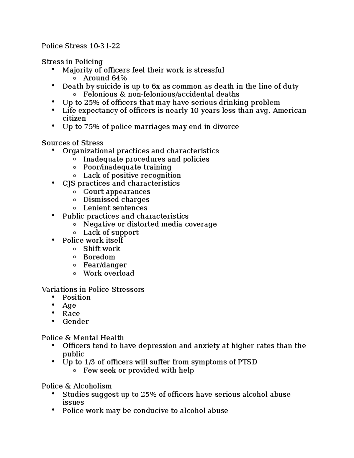 Stress Among Officers - Police Stress 10-31- Stress in Policing ...