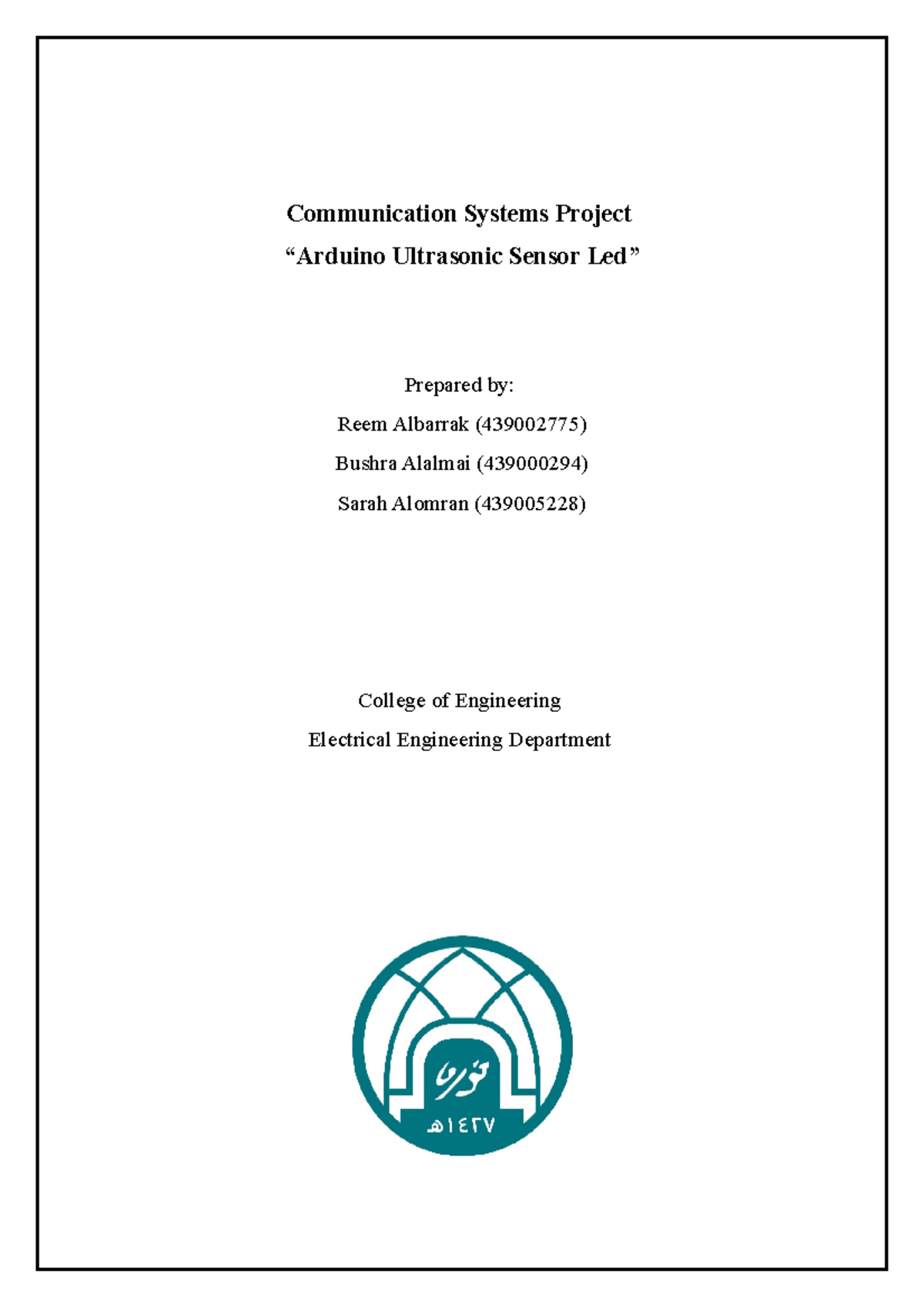 Communication Project Report Communication Systems Project Arduino