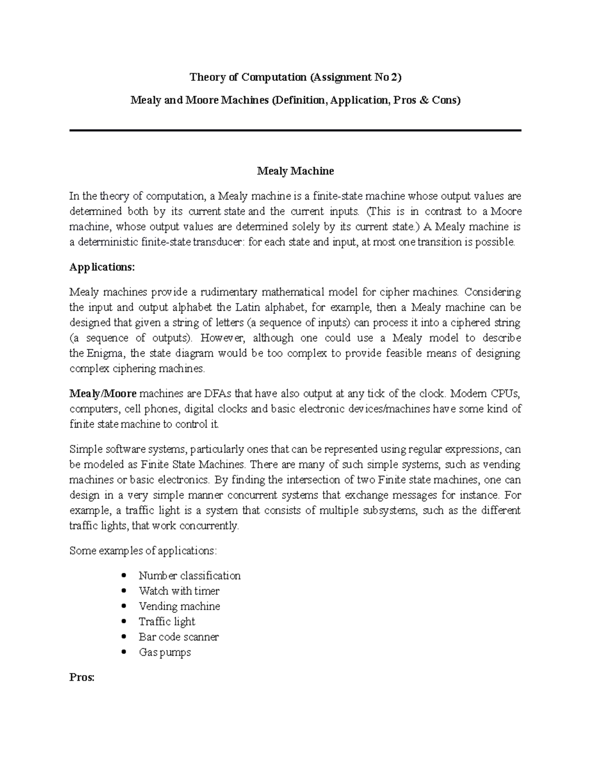 Mealy And Moore Assignment Theory Of Computation Assignment No 2 Mealy And Moore Machines
