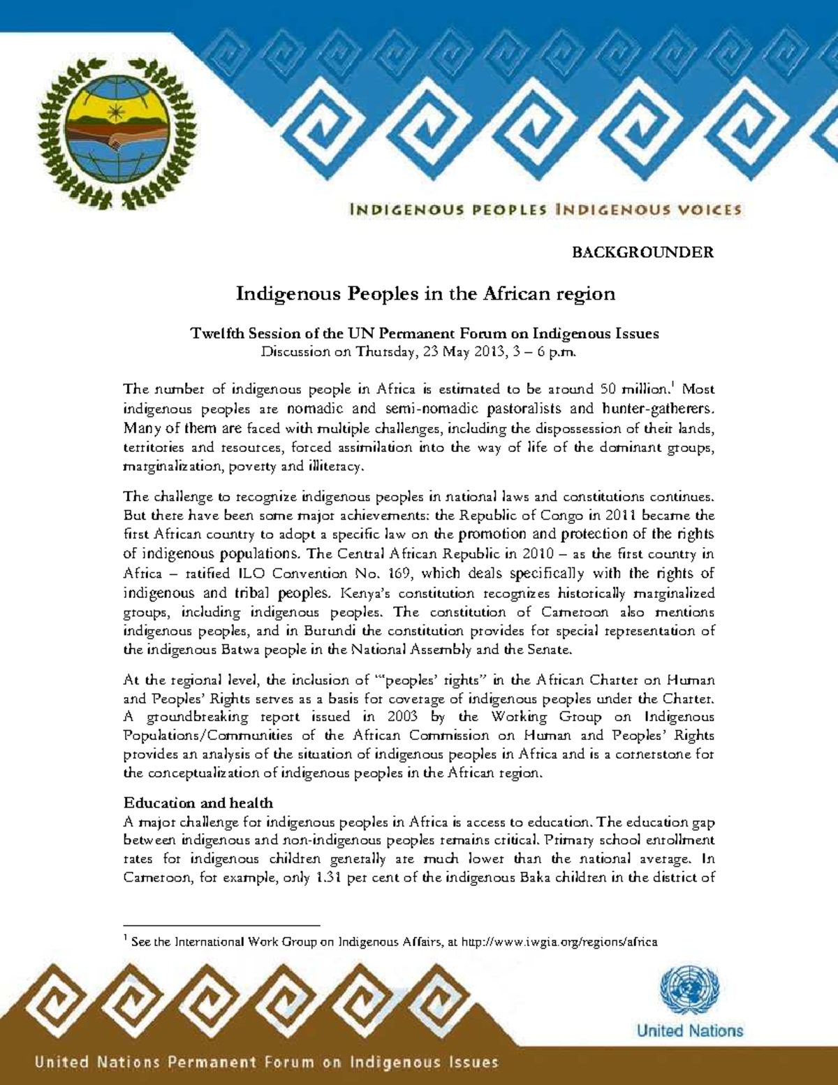 Fact Sheet Africa Unpfii-12 - BACKGROUNDER Indigenous Peoples in the ...