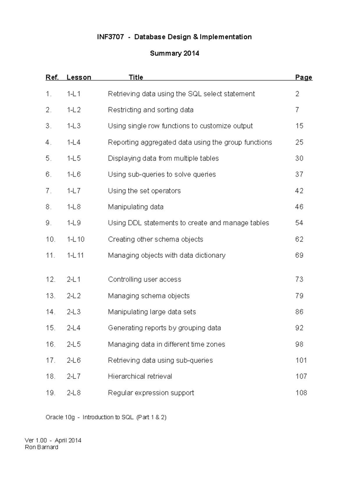 INF3707-summary for the book - INF3707 - Database Design & Implementation - Summary 1-L1 - Studocu