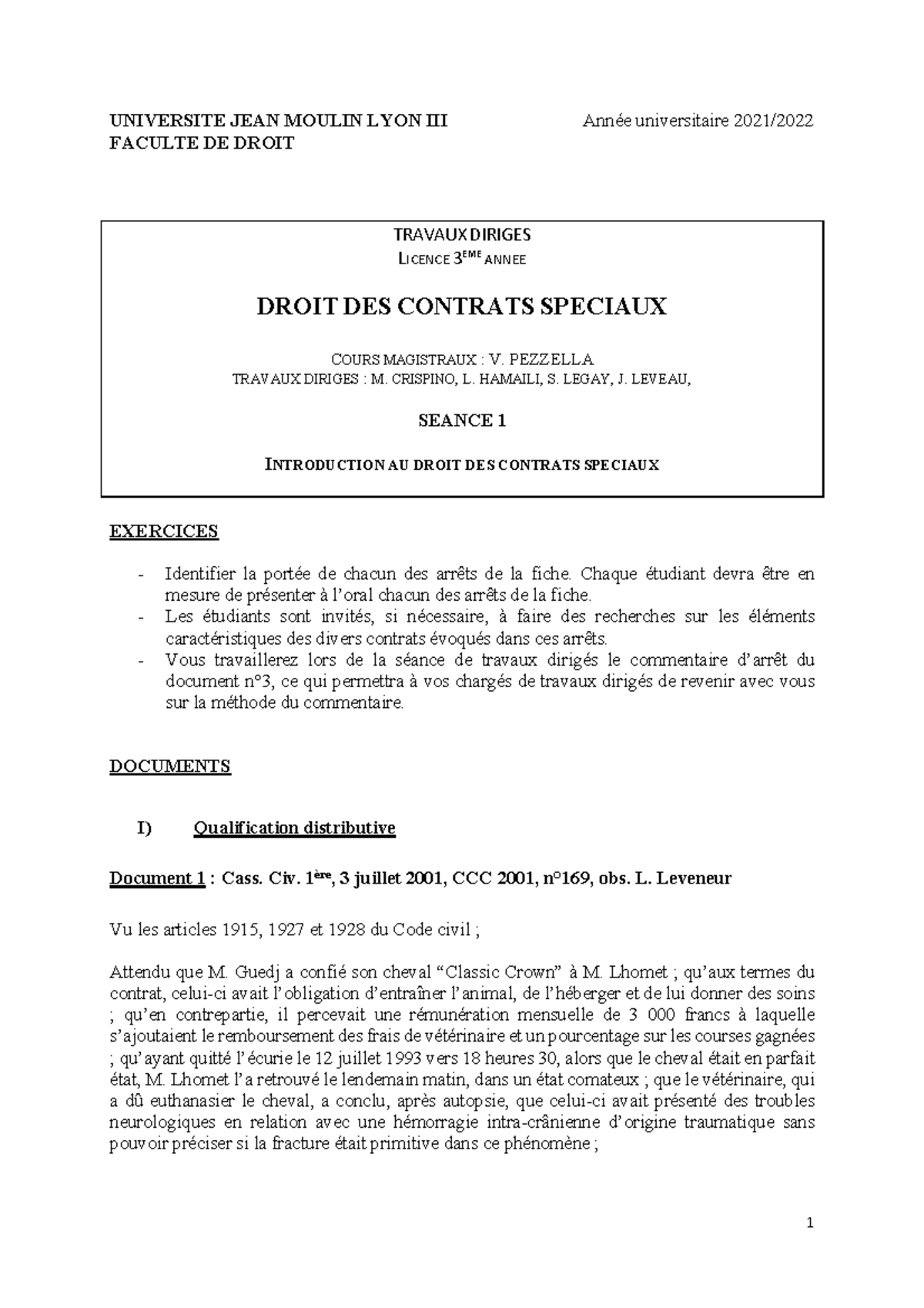 Séance 1 - Introduction au droit des contrats spéciaux 2021-2022 ...