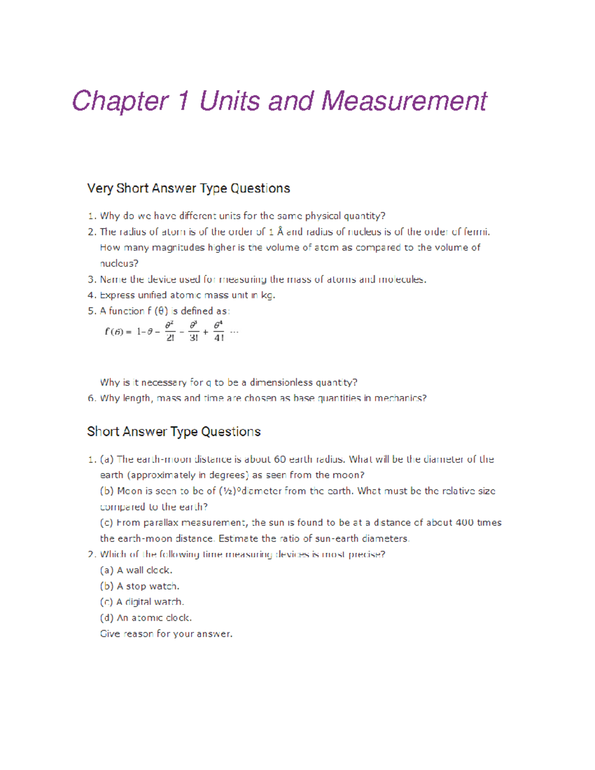 Chapter 1 Units and Measurement - Inorganic chemistry - Chapter 1 Units ...
