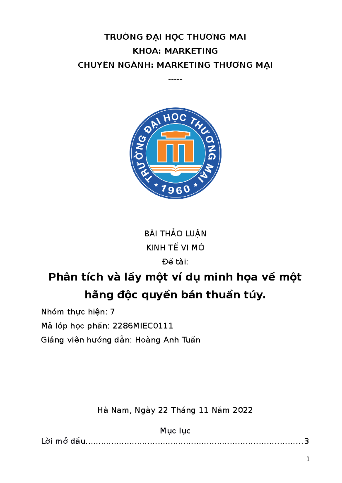 Nhóm 7 KTVM 2286MIEC0111 - TRƯỜNG ĐẠI HỌC THƯƠNG MAI KHOA: MARKETING ...