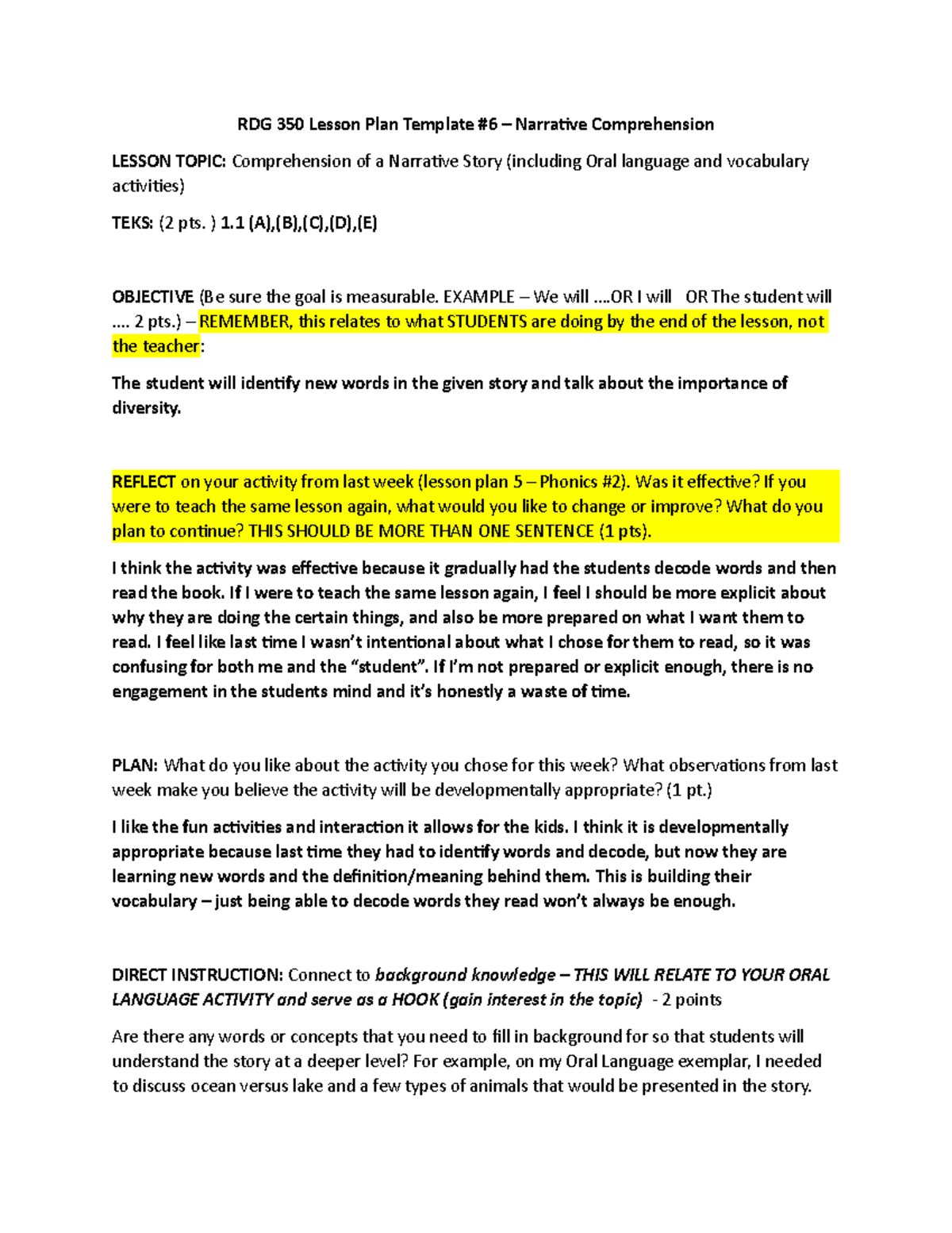 Lesson Plan #6 Narrative Comprehension - RDG 350 Lesson Plan Template ...