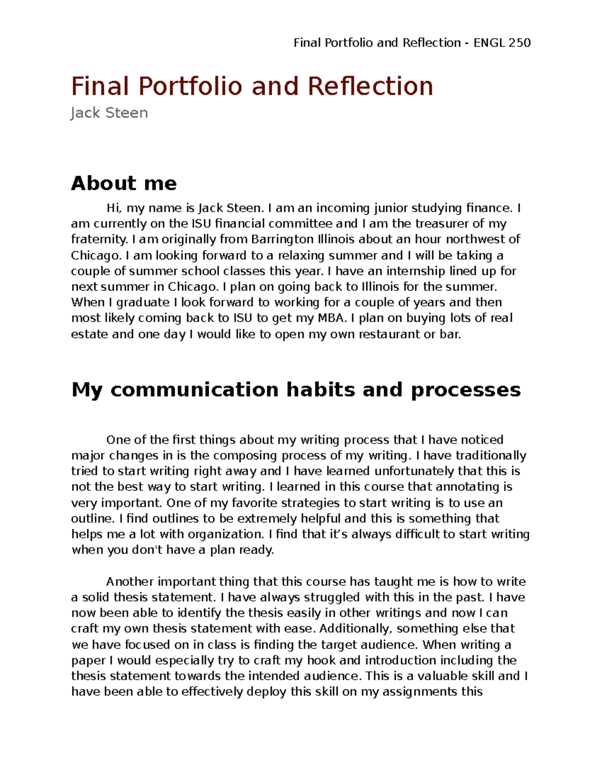 Jack Steen - Final Portfolio - Final Portfolio and Reflection Jack ...