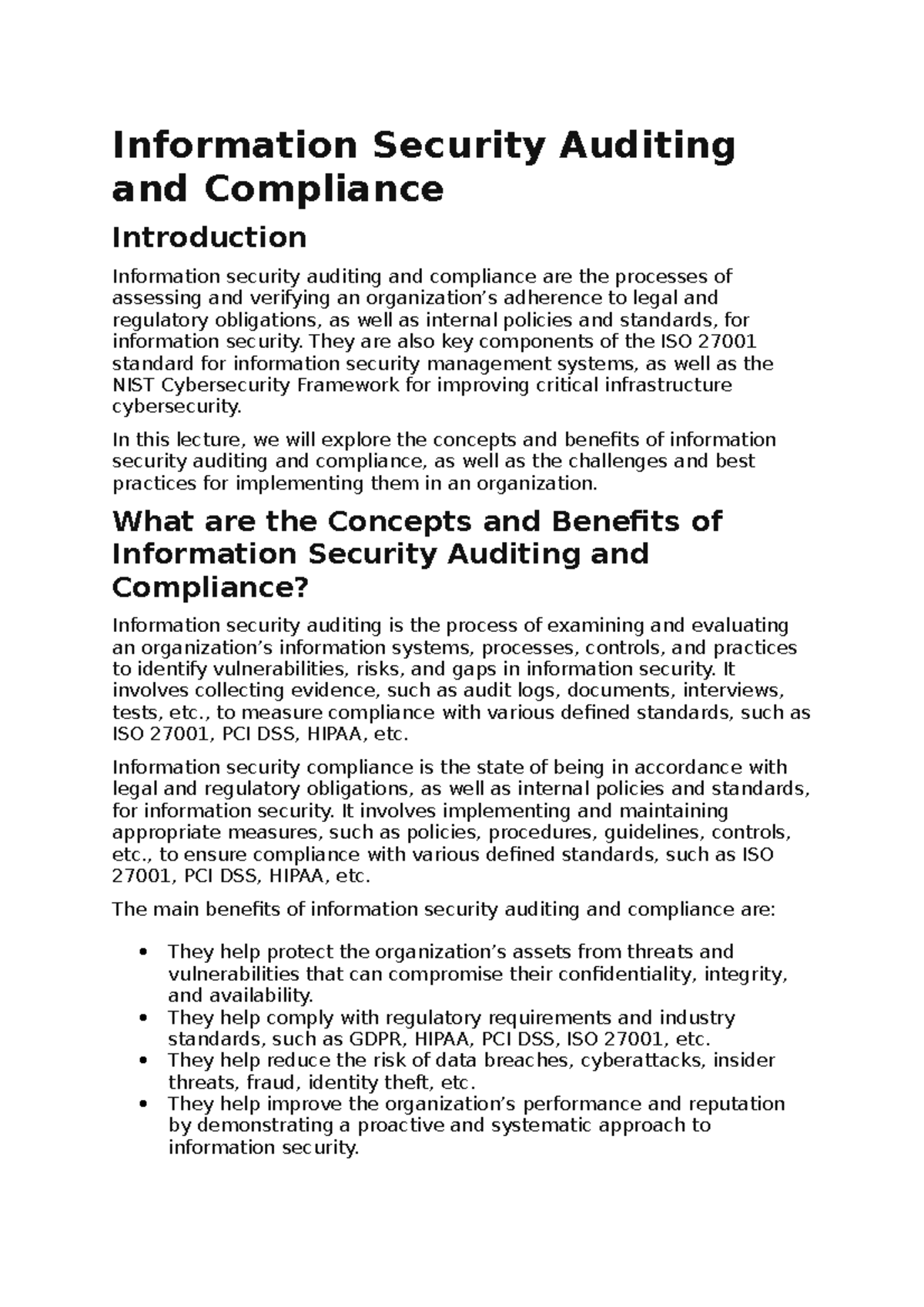 Information Security Auditing and Compliance - Information Security ...