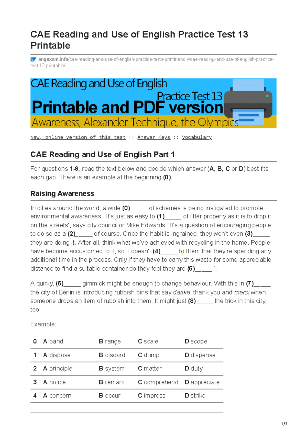 CAE Reading and Use of English Practice Test - There is an example at ...