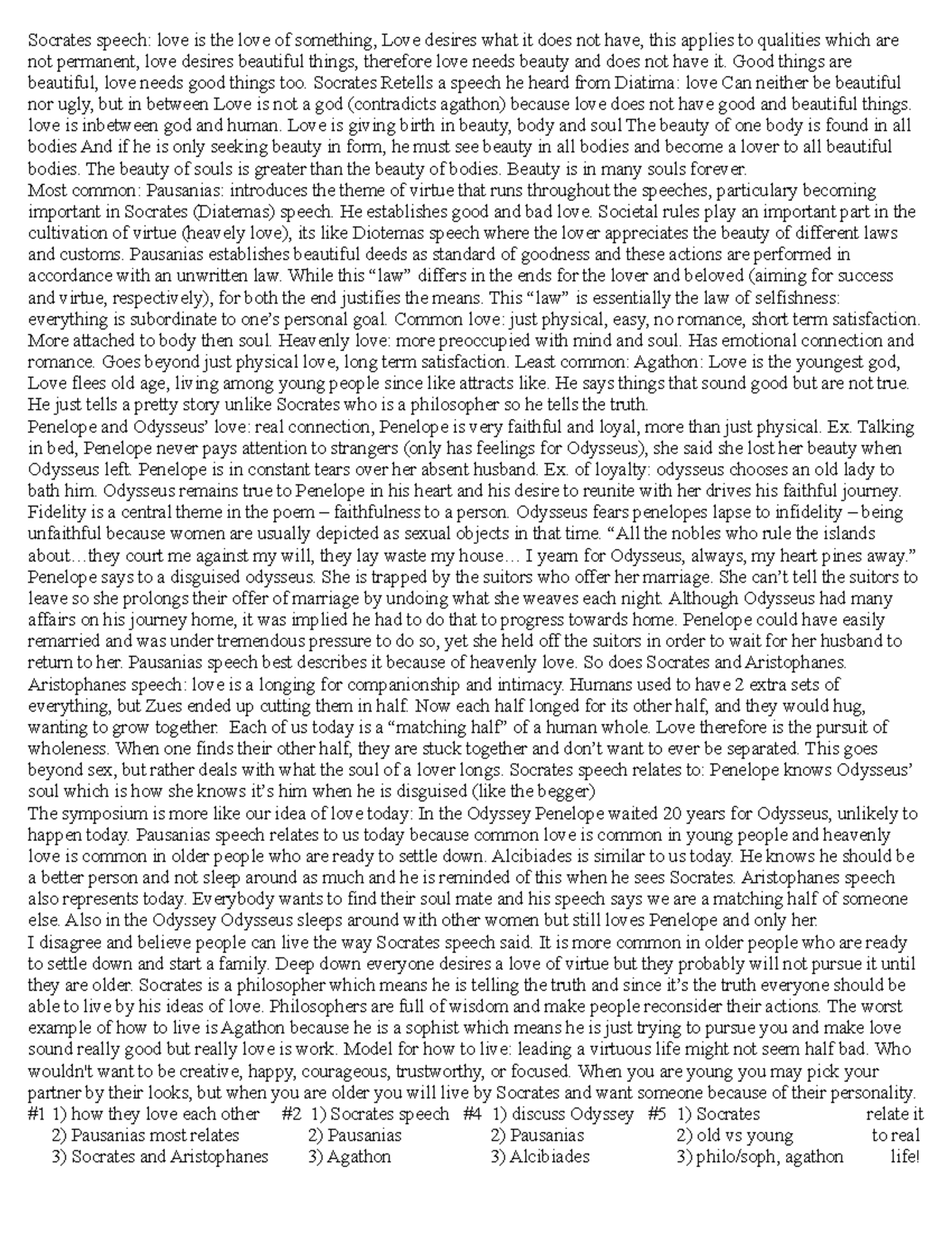 Hum test 1 - Test notes, professor: Caldwell - Socrates speech: love is ...