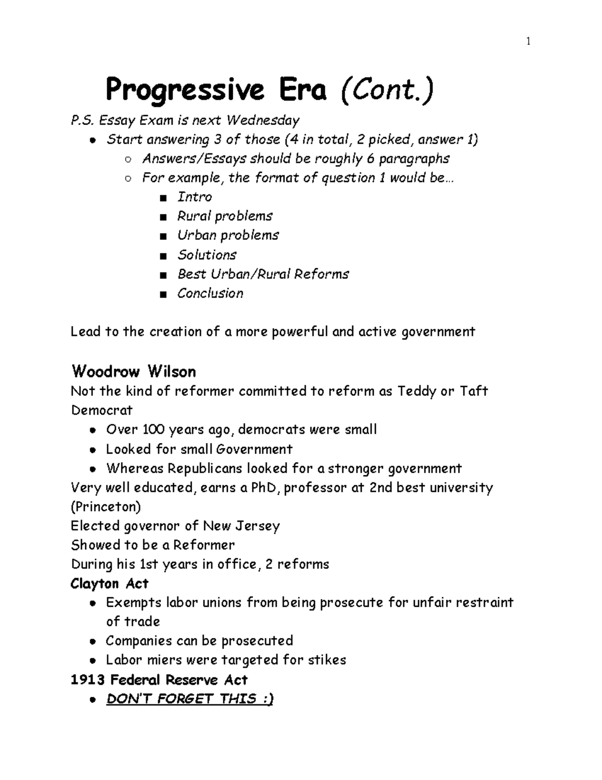 HIST212. Week 5 (Feb 14 - Feb 16) - Progressive Era (Cont.) P. Essay ...