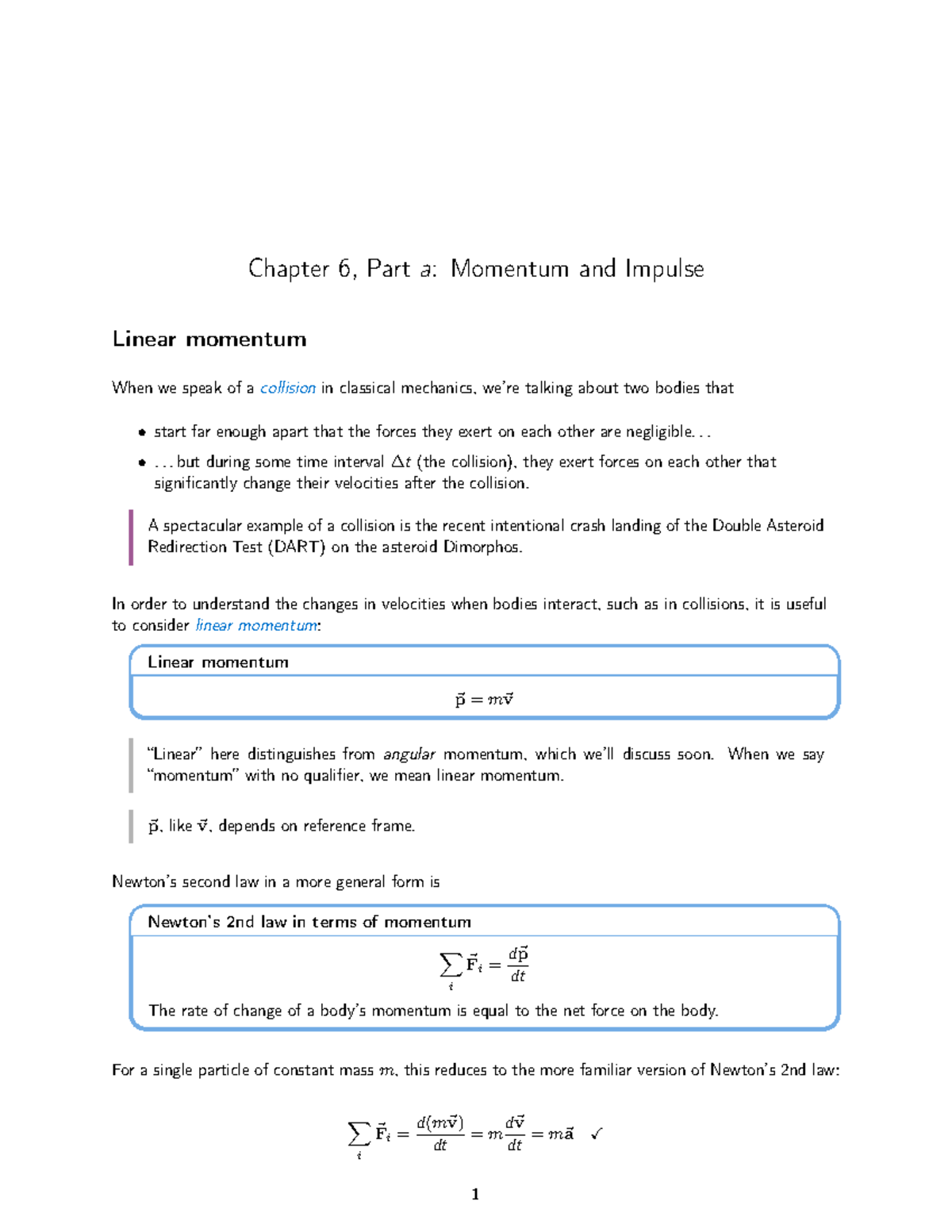 LN6a - Momentum and Impulse - Chapter 6, Part a: Momentum and Impulse ...