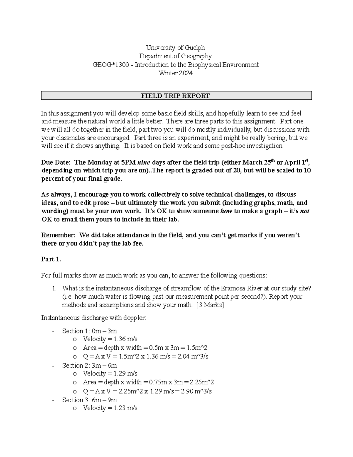 Field Trip Assignment - University of Guelph Department of Geography ...