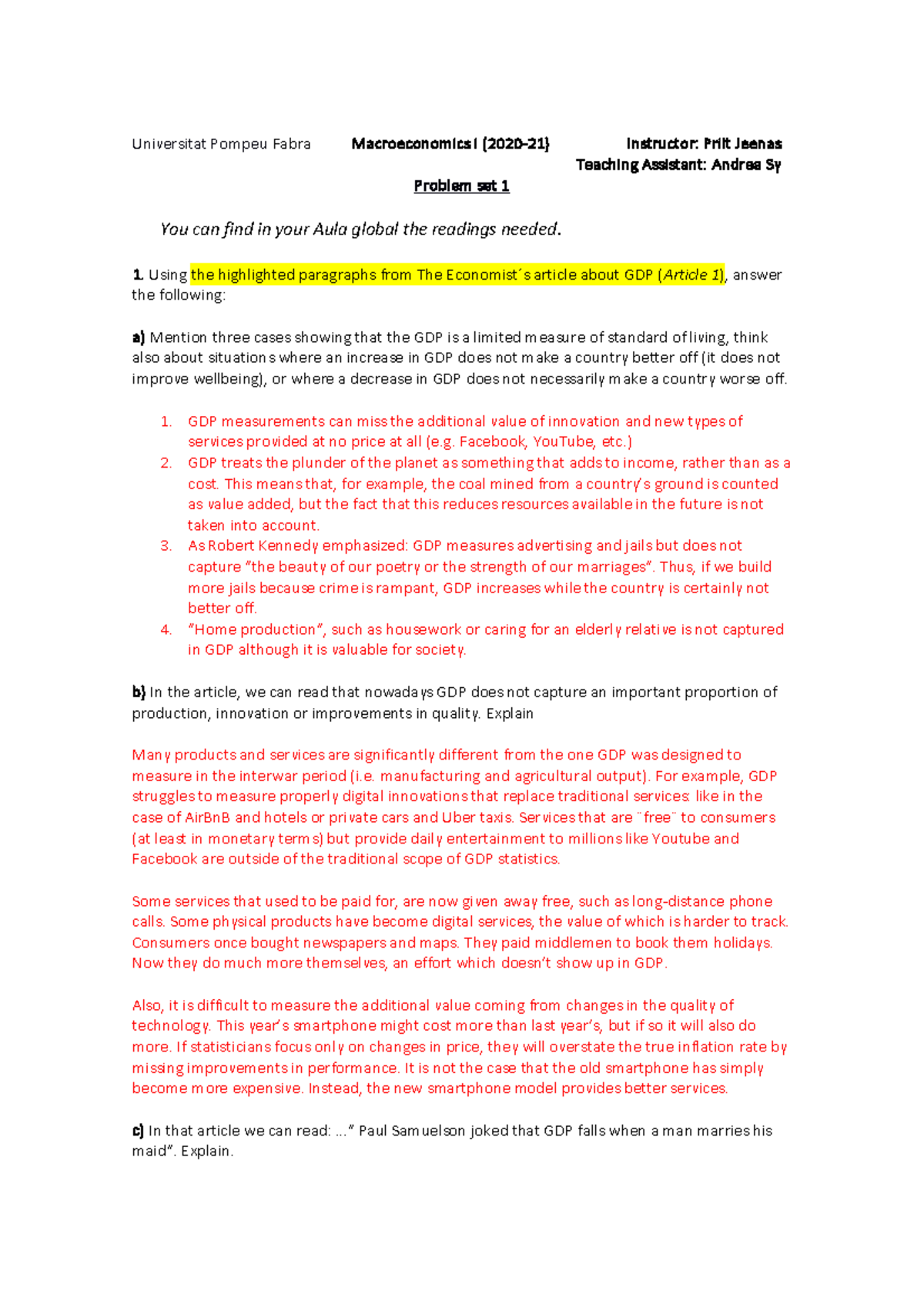 PS1 Solutions - problem set 1 macro 1 - Macroeconomics - UPF - Studocu
