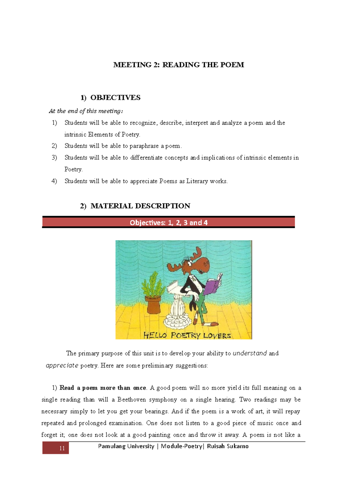 Poetry Meeting 2 - Objectives: 1, 2, 3 and 4 Pamulang University ...