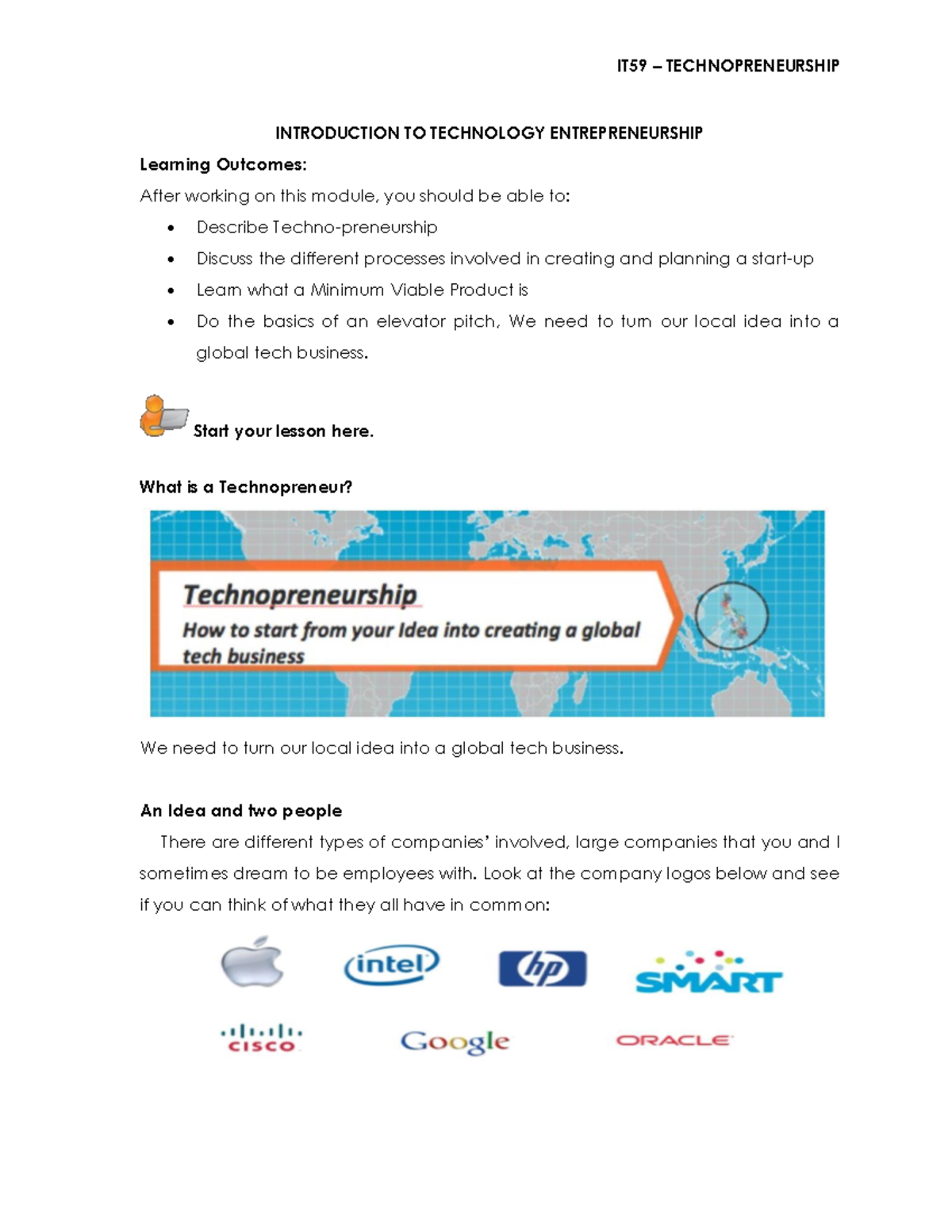 1 Intro to Techno Preneurship - INTRODUCTION TO TECHNOLOGY ...